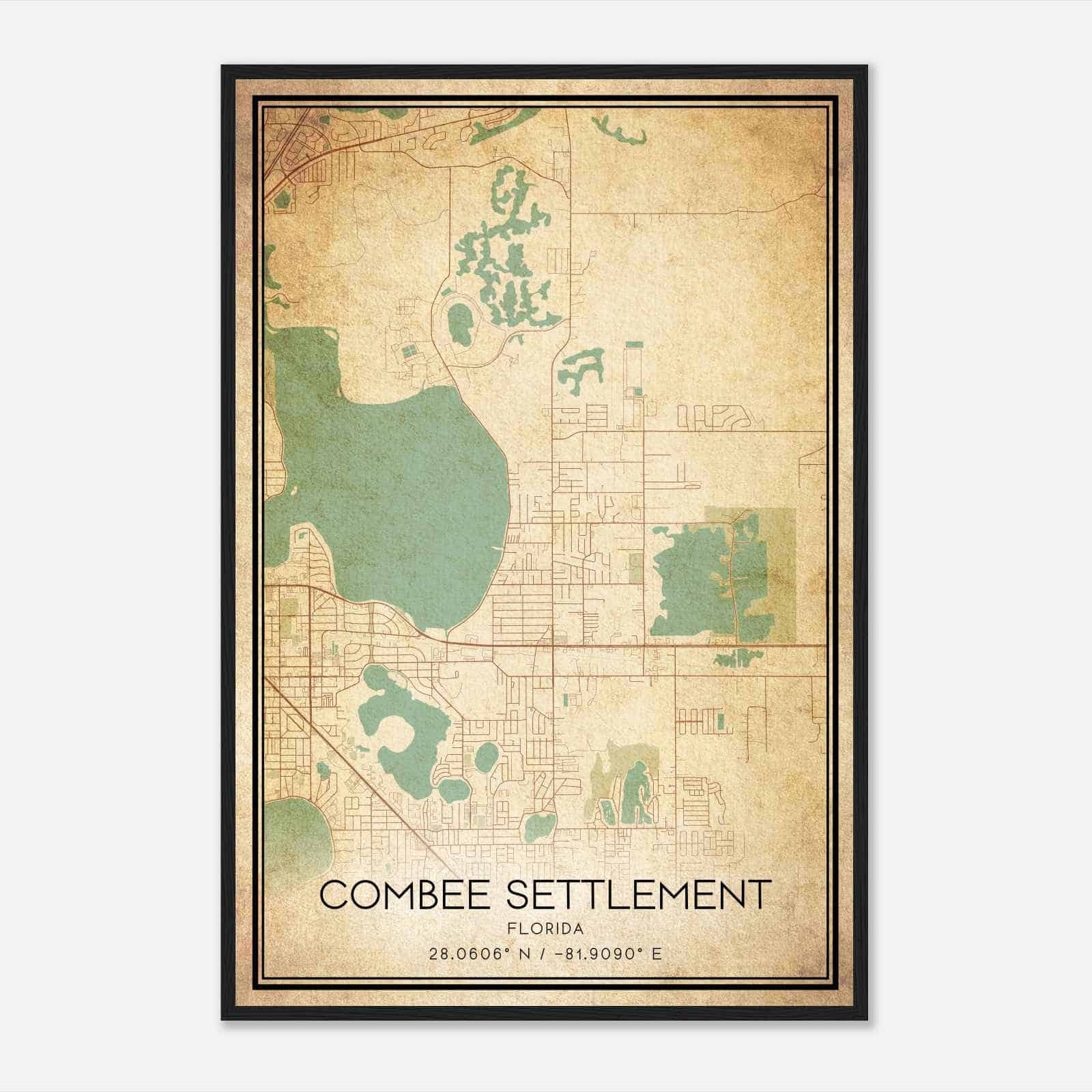 Vintage Combee Settlement Florida Map Poster, Modern Home Decor Wall ...