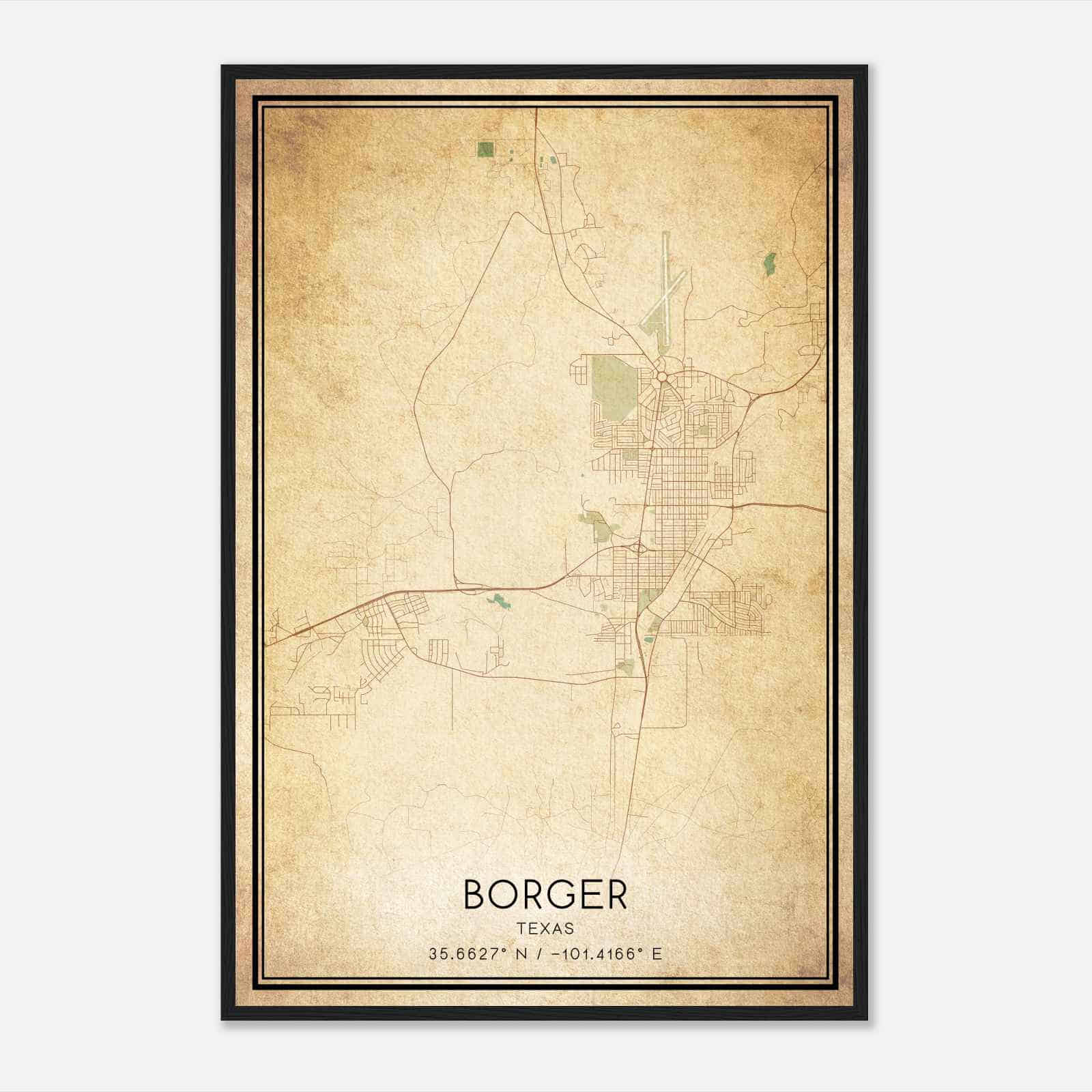 Vintage Borger Texas Map Poster, Modern Home Decor Wall Art Print ...