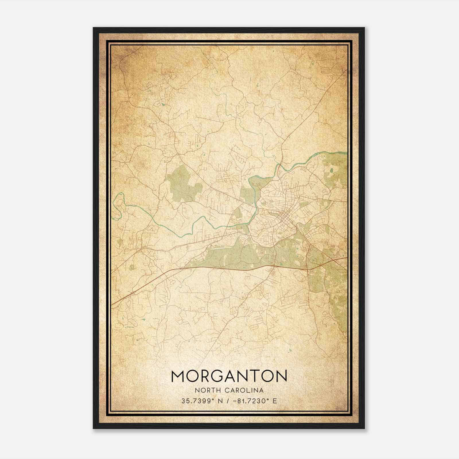 Vintage Morganton North Carolina Map Poster, Modern Home Decor Wall Art ...