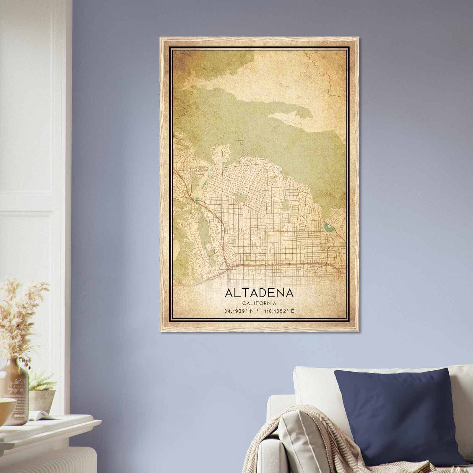 Vintage Altadena California Map Poster, Modern Home Decor Wall Art ...