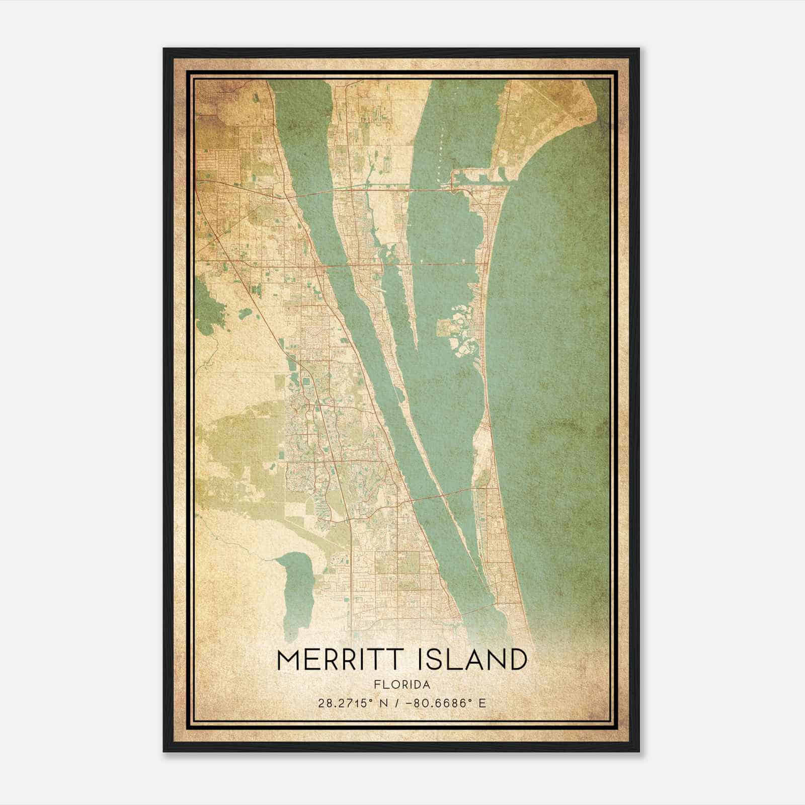 Vintage Merritt Island Florida Map Poster, Modern Home Decor Wall Art ...