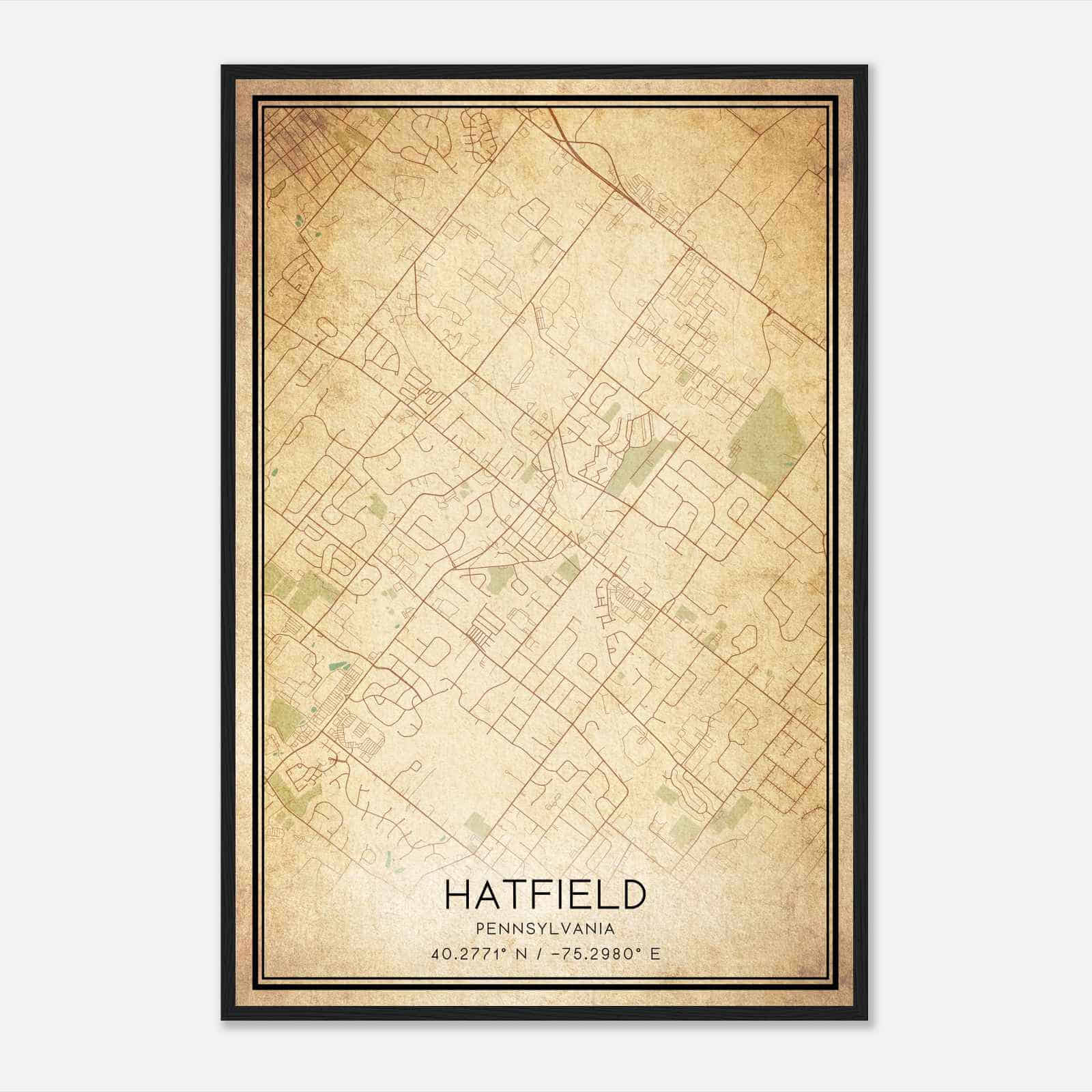 Vintage Hatfield Pennsylvania Map Poster, Modern Home Decor Wall Art ...