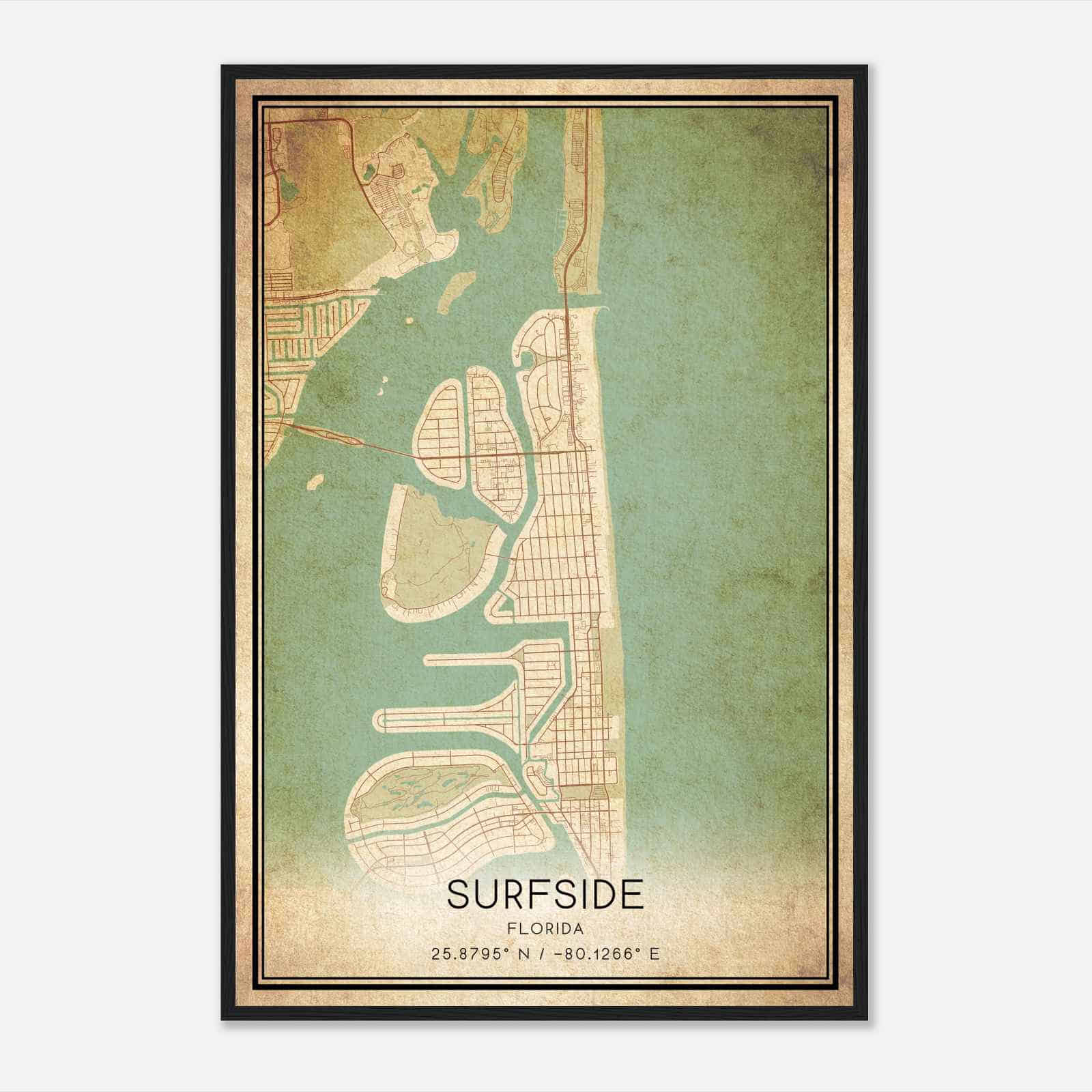 Vintage Surfside Florida Map Poster, Modern Home Decor Wall Art Print ...