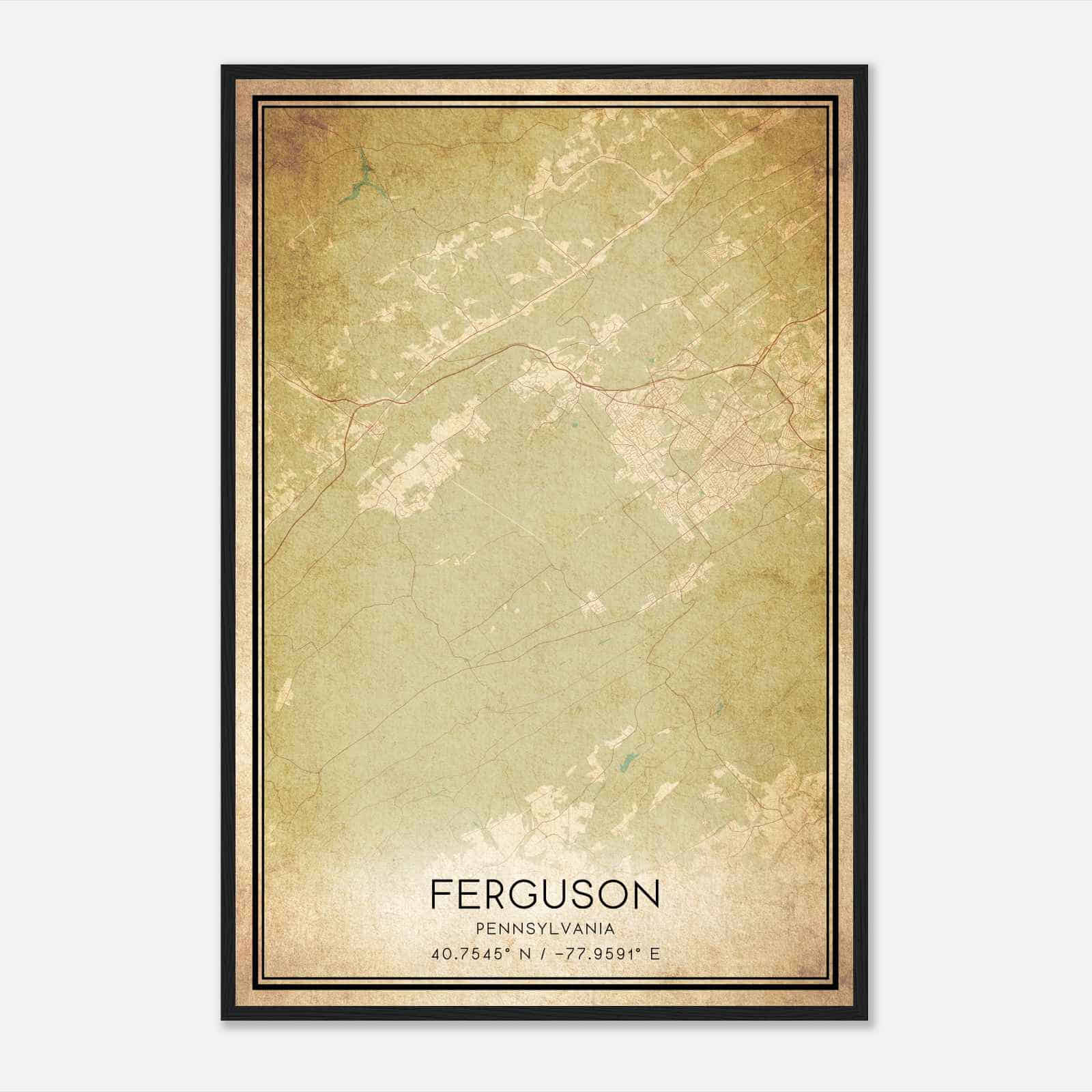 Vintage Ferguson Pennsylvania Map Poster, Modern Home Decor Wall Art ...