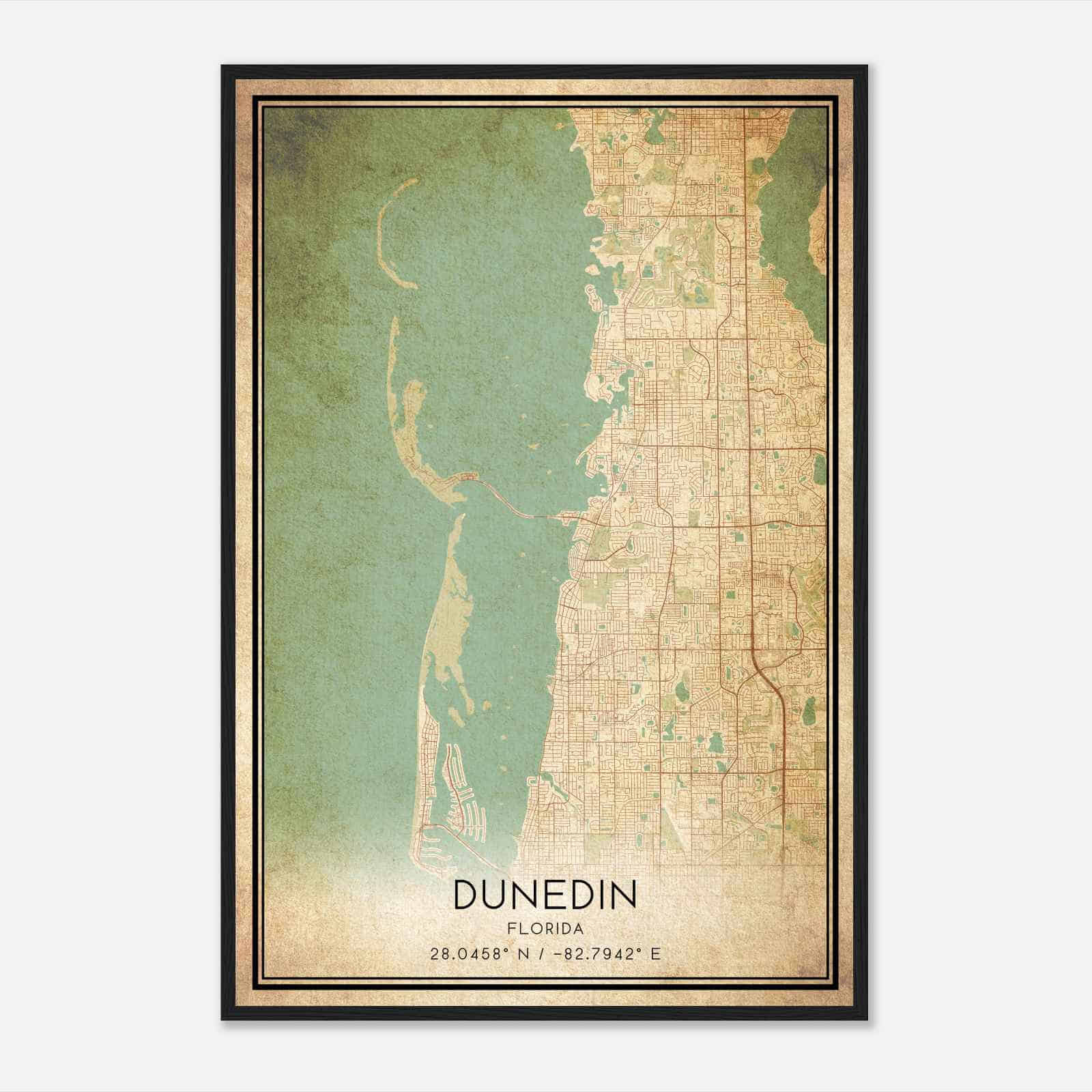 Vintage Dunedin Florida Map Poster, Modern Home Decor Wall Art Print ...
