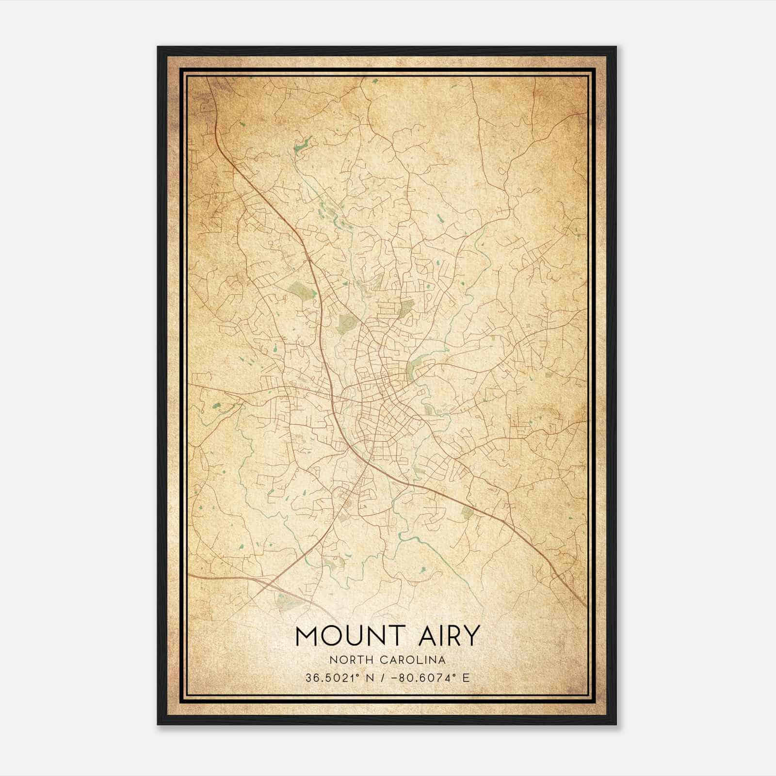 Vintage Mount Airy North Carolina Map Poster, Modern Home Decor Wall ...
