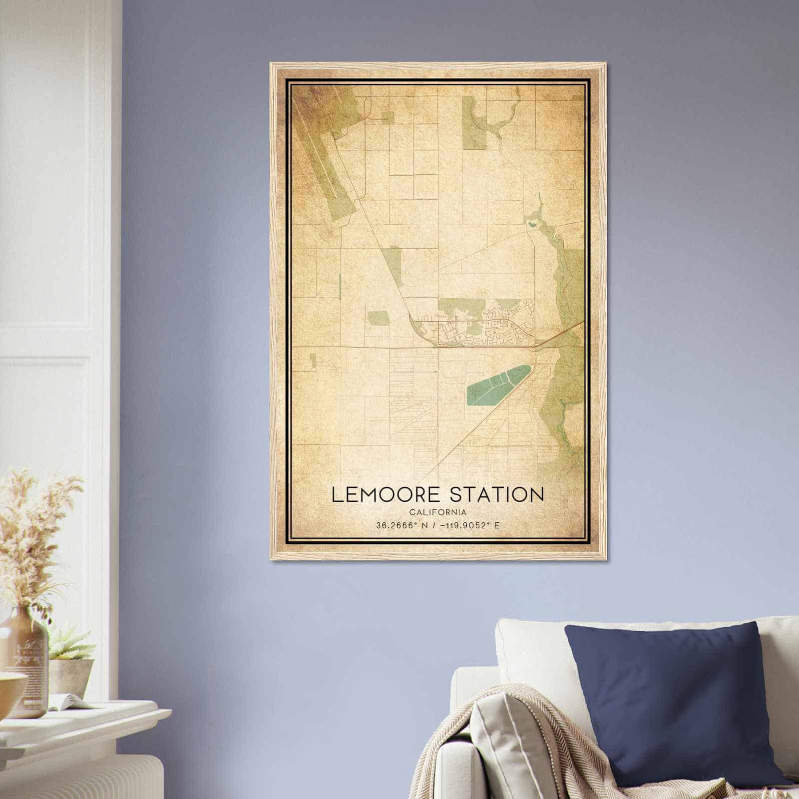 Vintage Lemoore Station California Map Poster, Modern Home Decor Wall ...