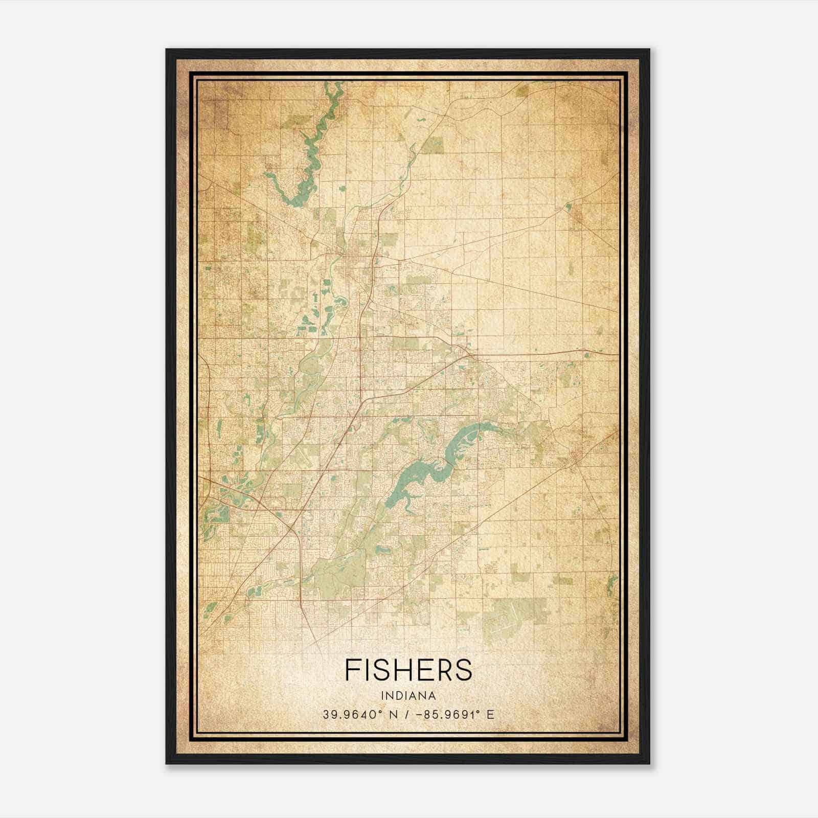 Vintage Fishers Indiana Map Poster, Modern Home Decor Wall Art Print ...