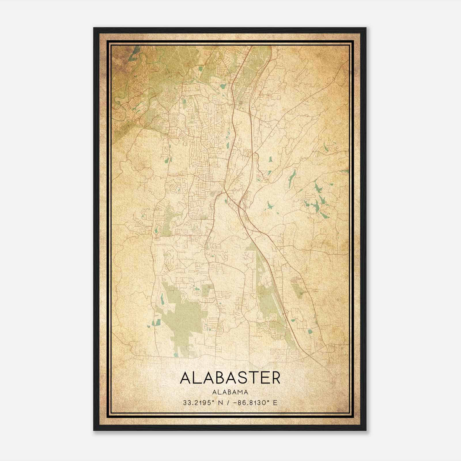 Vintage Alabaster Alabama Map Poster, Modern Home Decor Wall Art Print ...