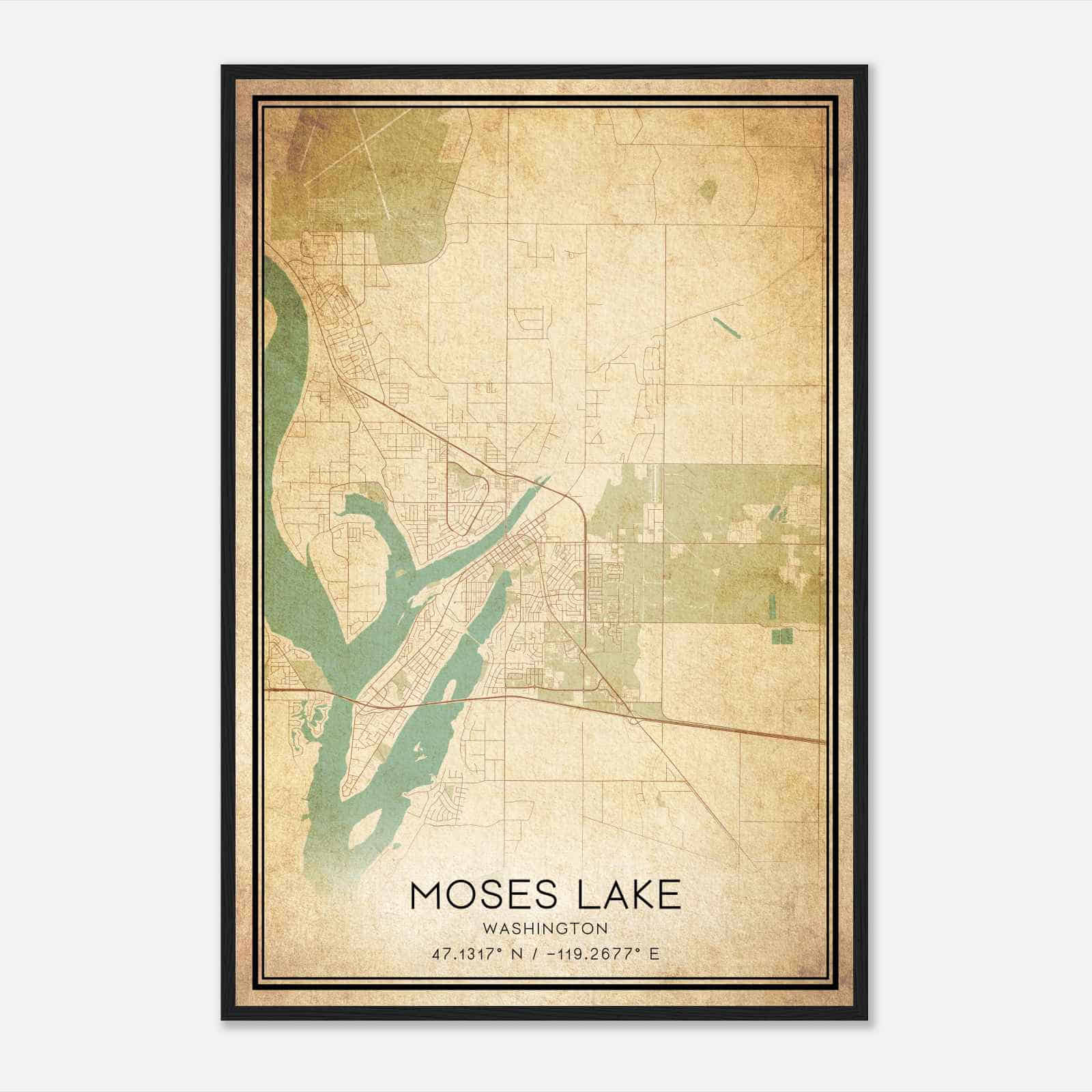 Vintage Moses Lake Washington Map Poster, Modern Home Decor Wall Art ...