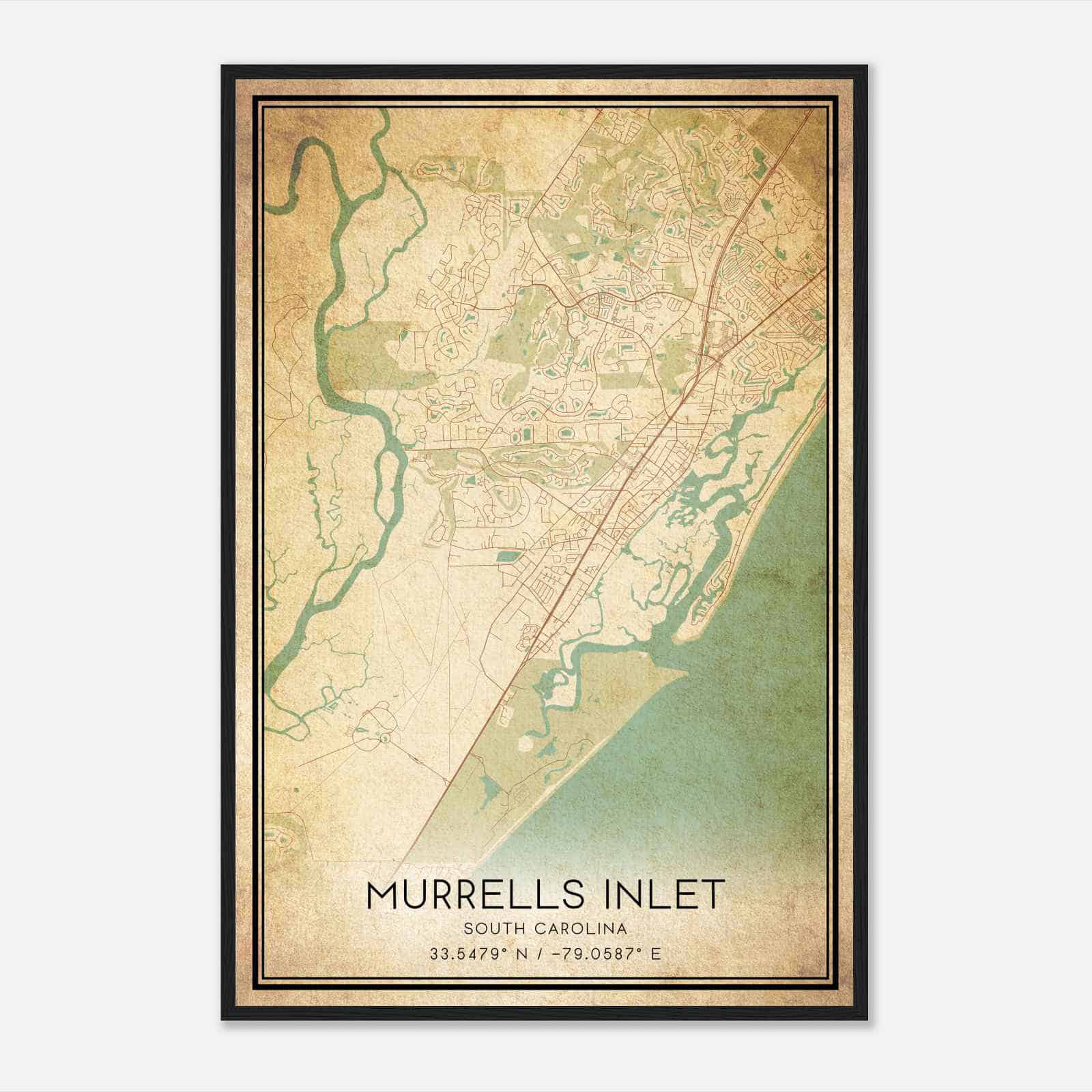 Vintage Murrells Inlet South Carolina Map Poster, Modern Home Decor ...