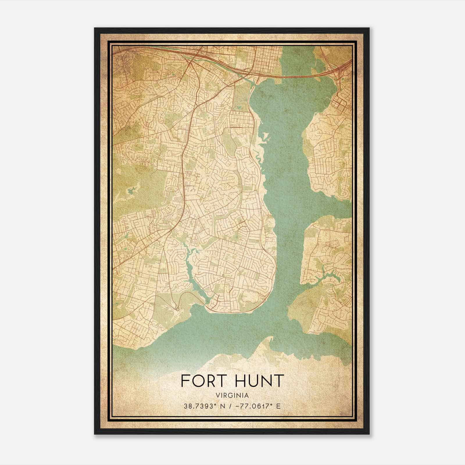 Vintage Fort Hunt Virginia Map Poster, Modern Home Decor Wall Art Print ...