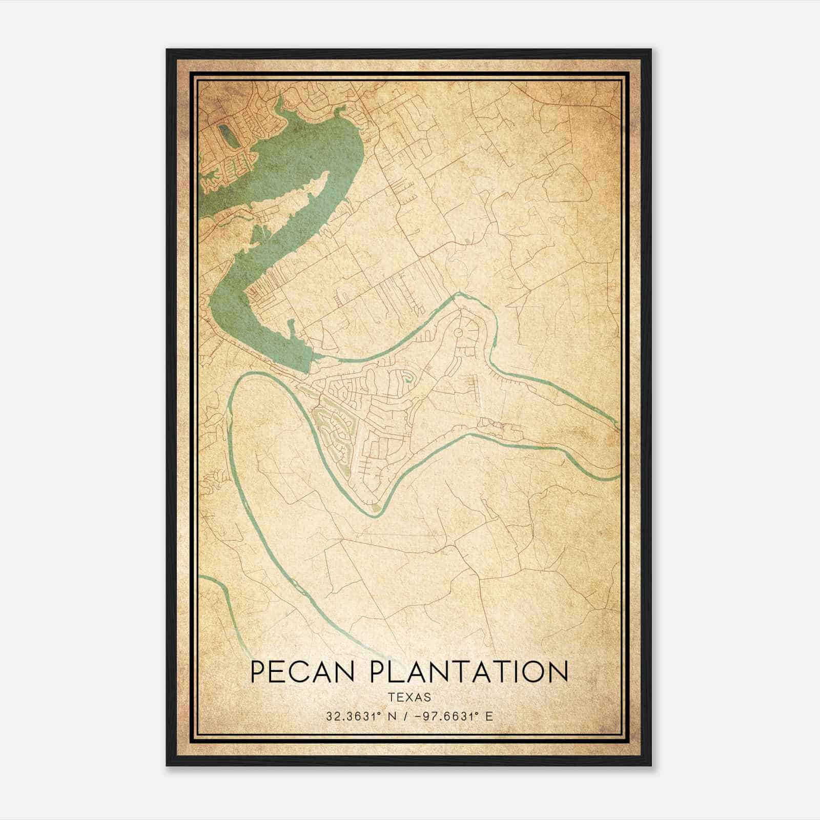 Vintage Pecan Plantation Texas Map Poster, Modern Home Decor Wall Art ...