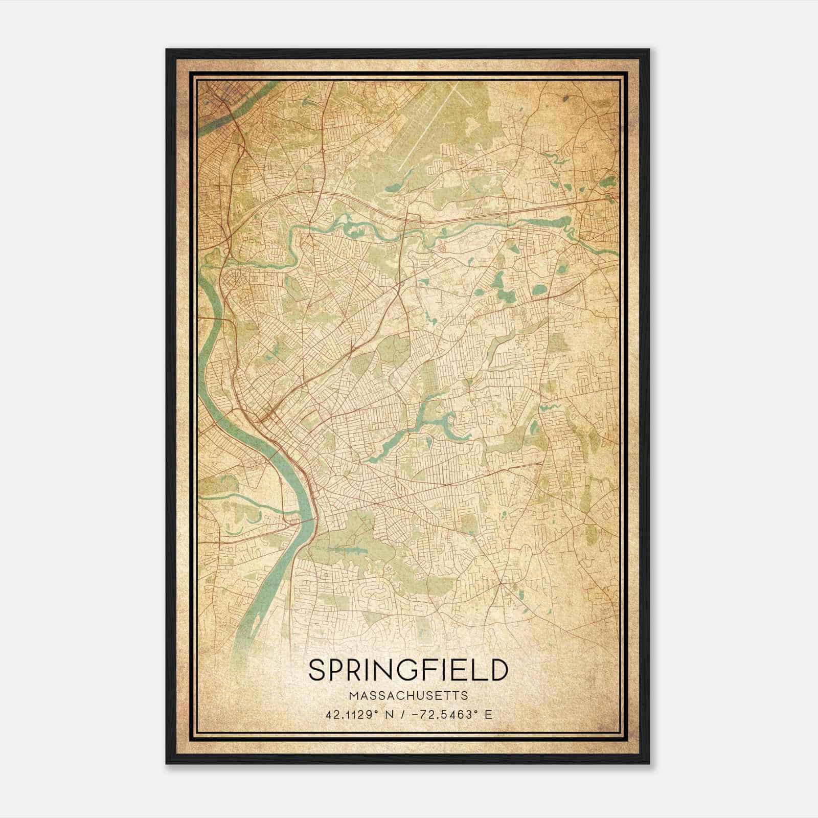 Vintage Springfield Massachusetts Map Poster, Modern Home Decor Wall ...