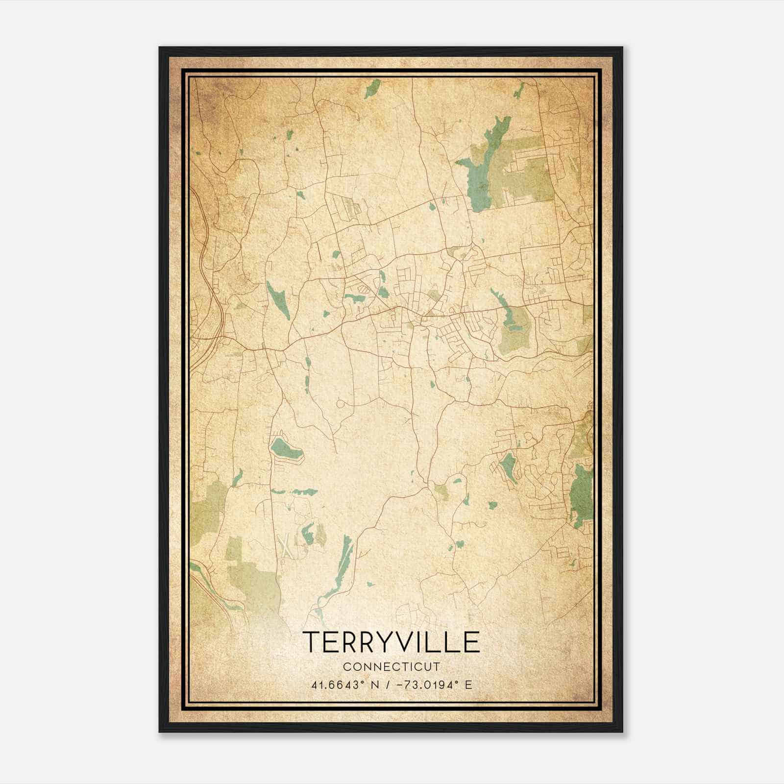 Vintage Terryville Connecticut Map Poster, Modern Home Decor Wall Art ...