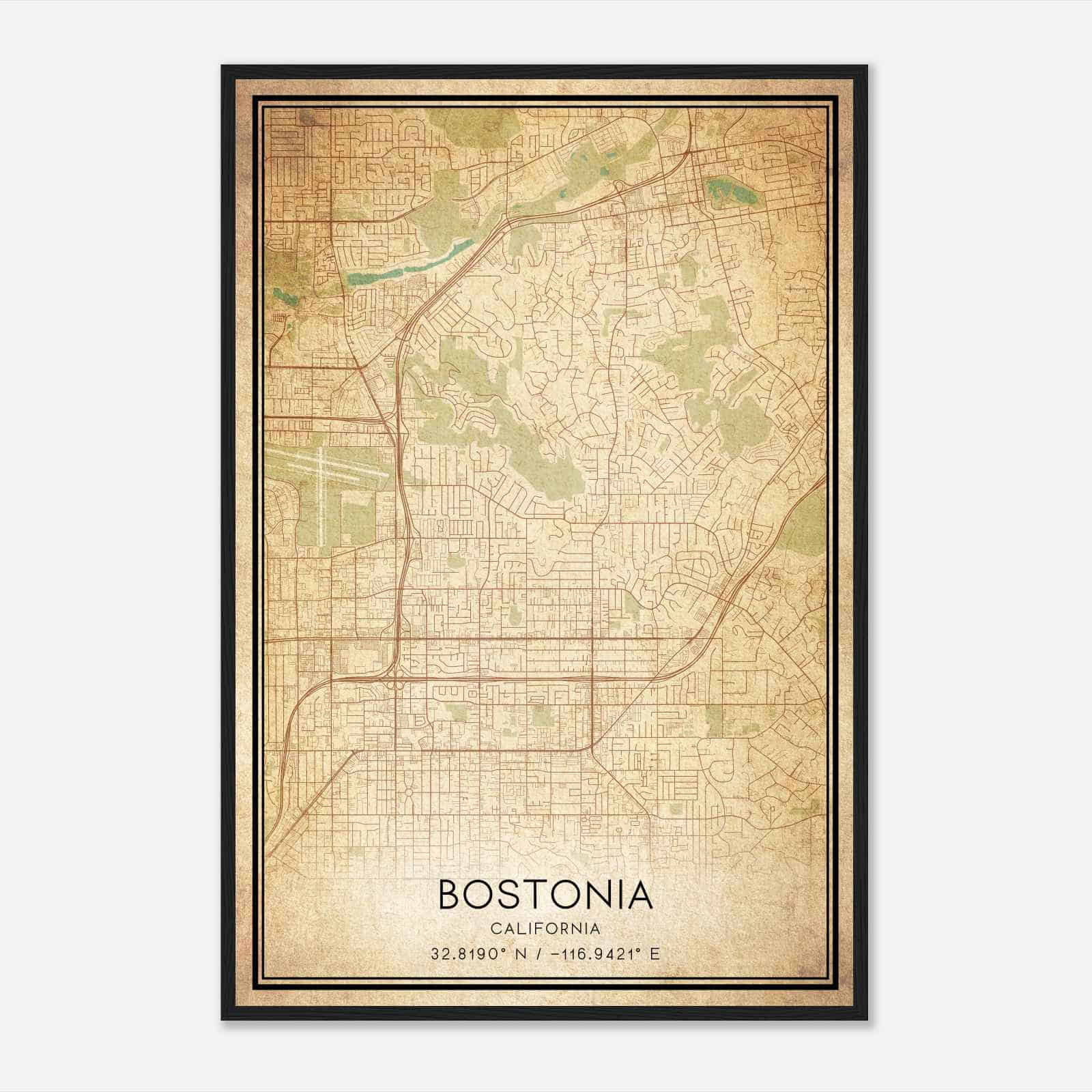 Vintage Bostonia California Map Poster, Modern Home Decor Wall Art ...