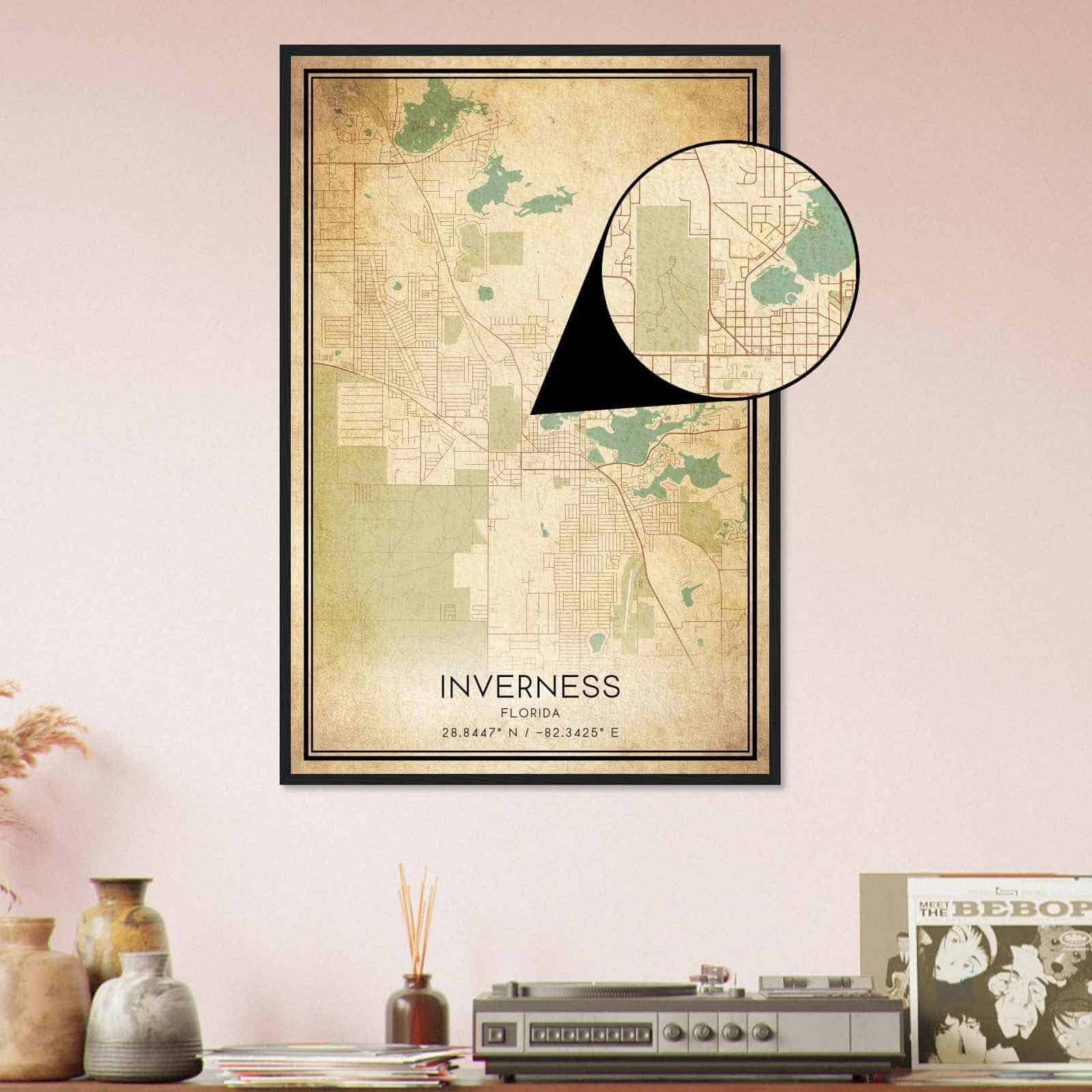 Vintage Inverness Florida Map Poster, Modern Home Decor Wall Art Print ...