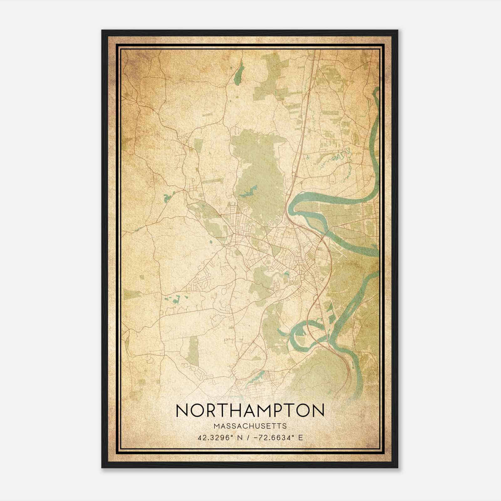 Vintage Northampton Massachusetts Map Poster, Modern Home Decor Wall ...