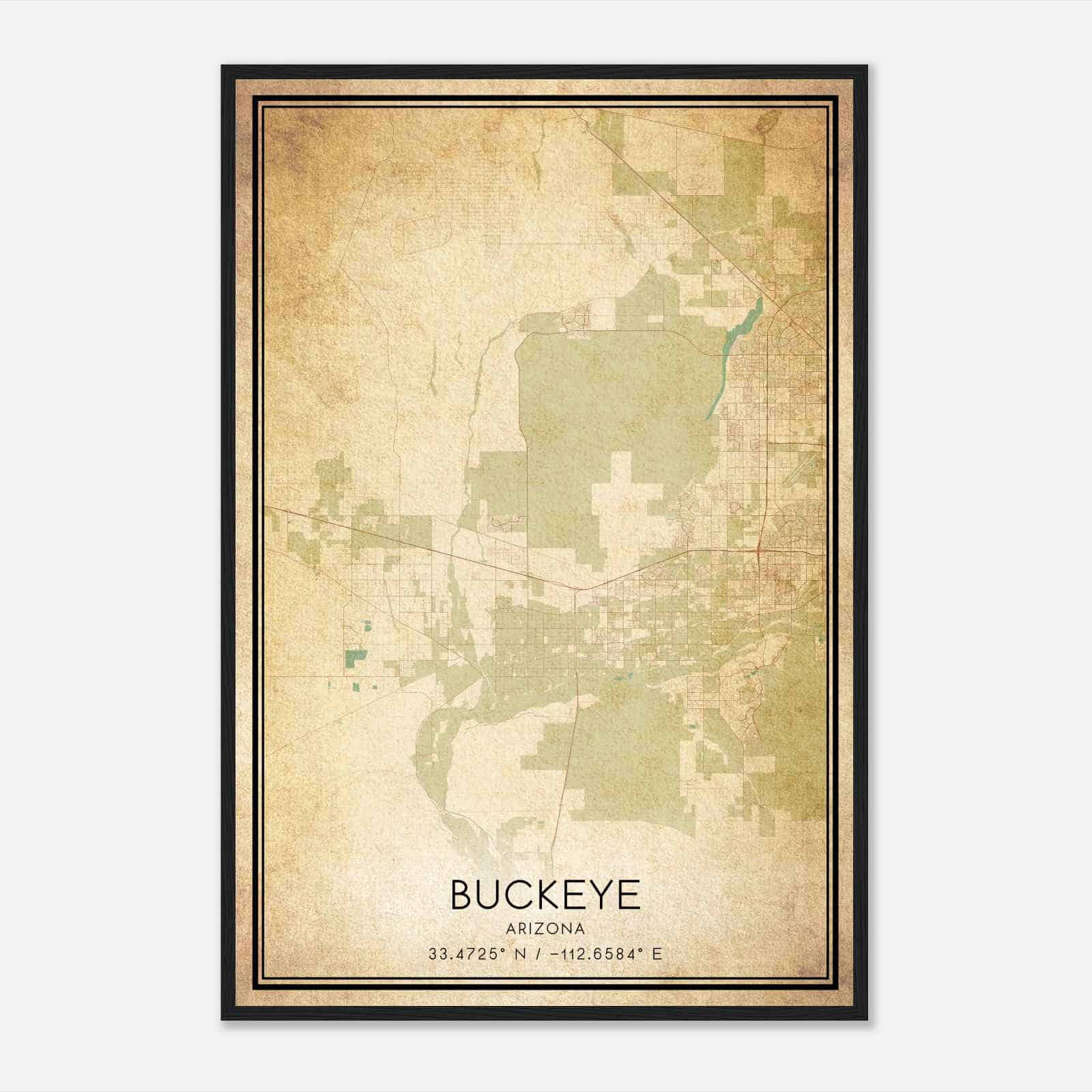 Vintage Buckeye Arizona Map Poster, Modern Home Decor Wall Art Print ...