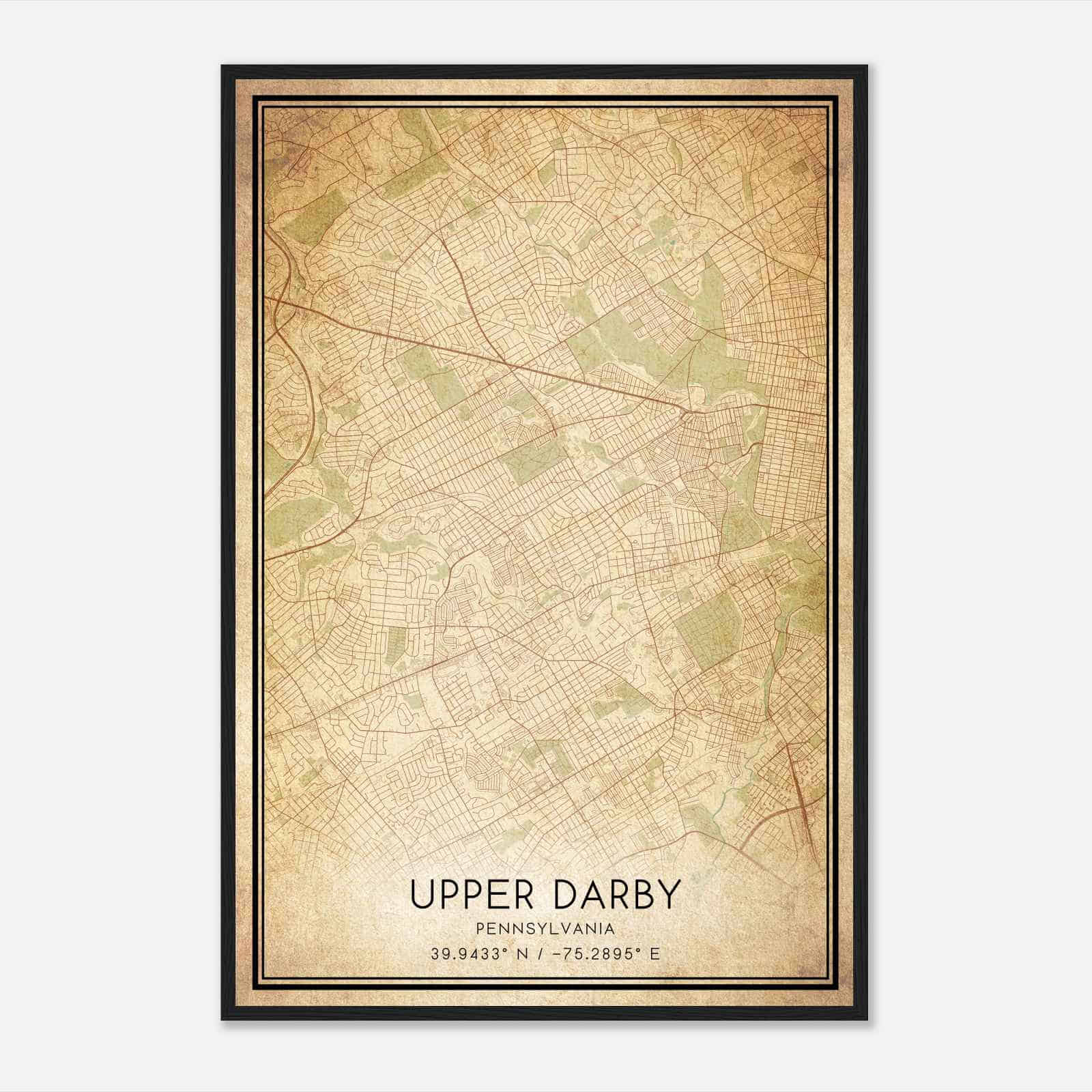 Vintage Upper Darby Pennsylvania Map Poster, Modern Home Decor Wall Art ...