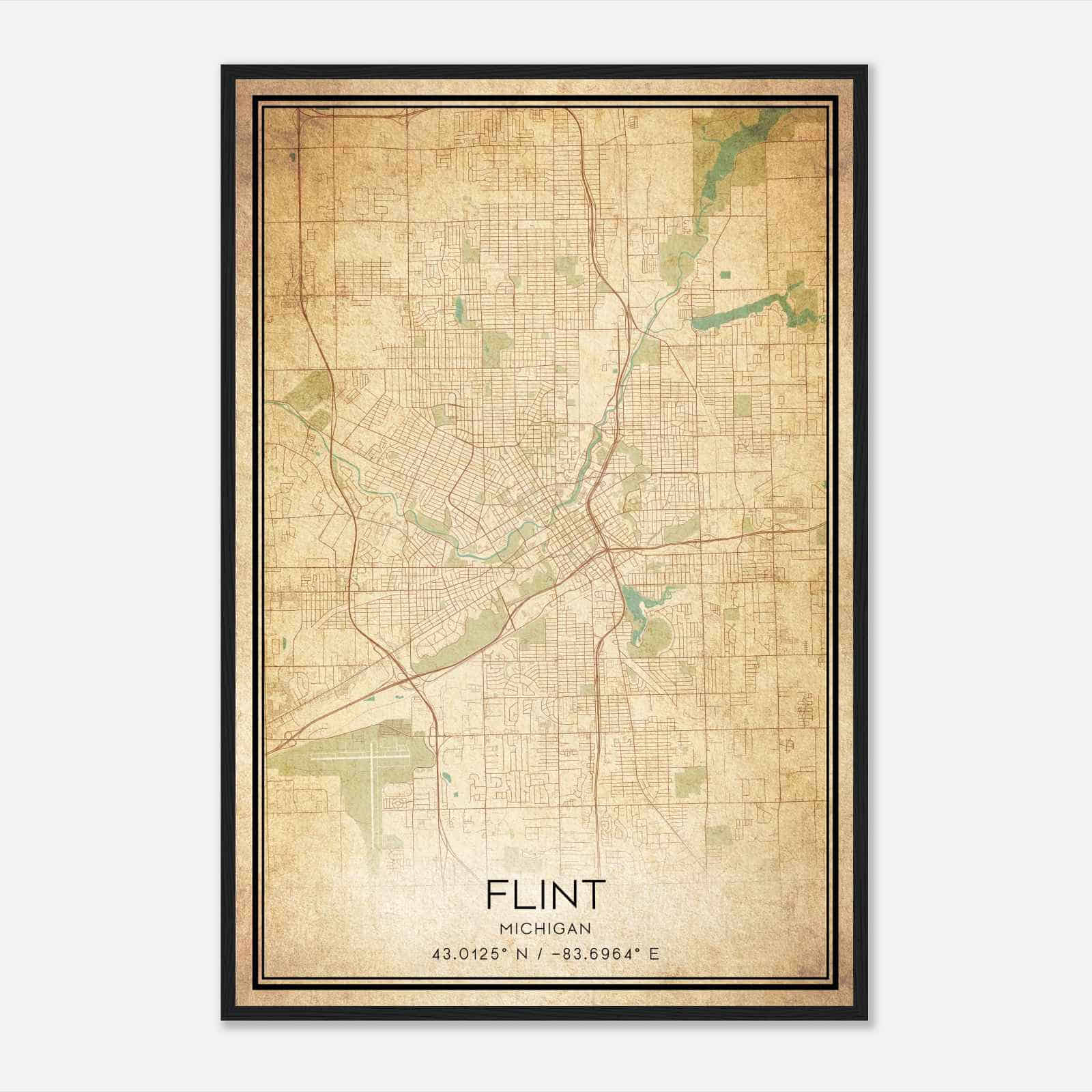 Vintage Flint Michigan Map Poster, Modern Home Decor Wall Art Print ...