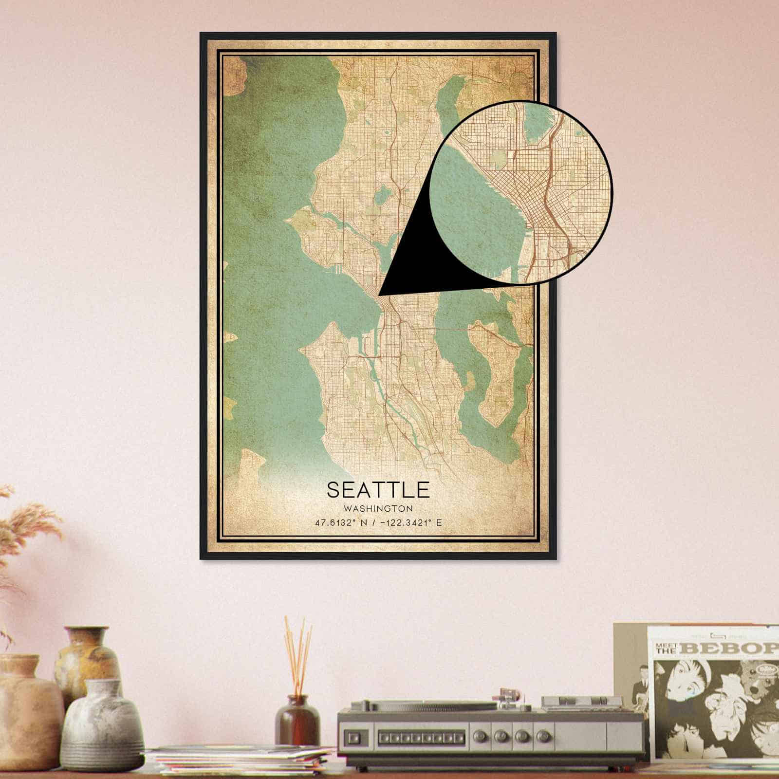 Vintage Seattle Washington Map Poster, Modern Home Decor Wall Art Print ...