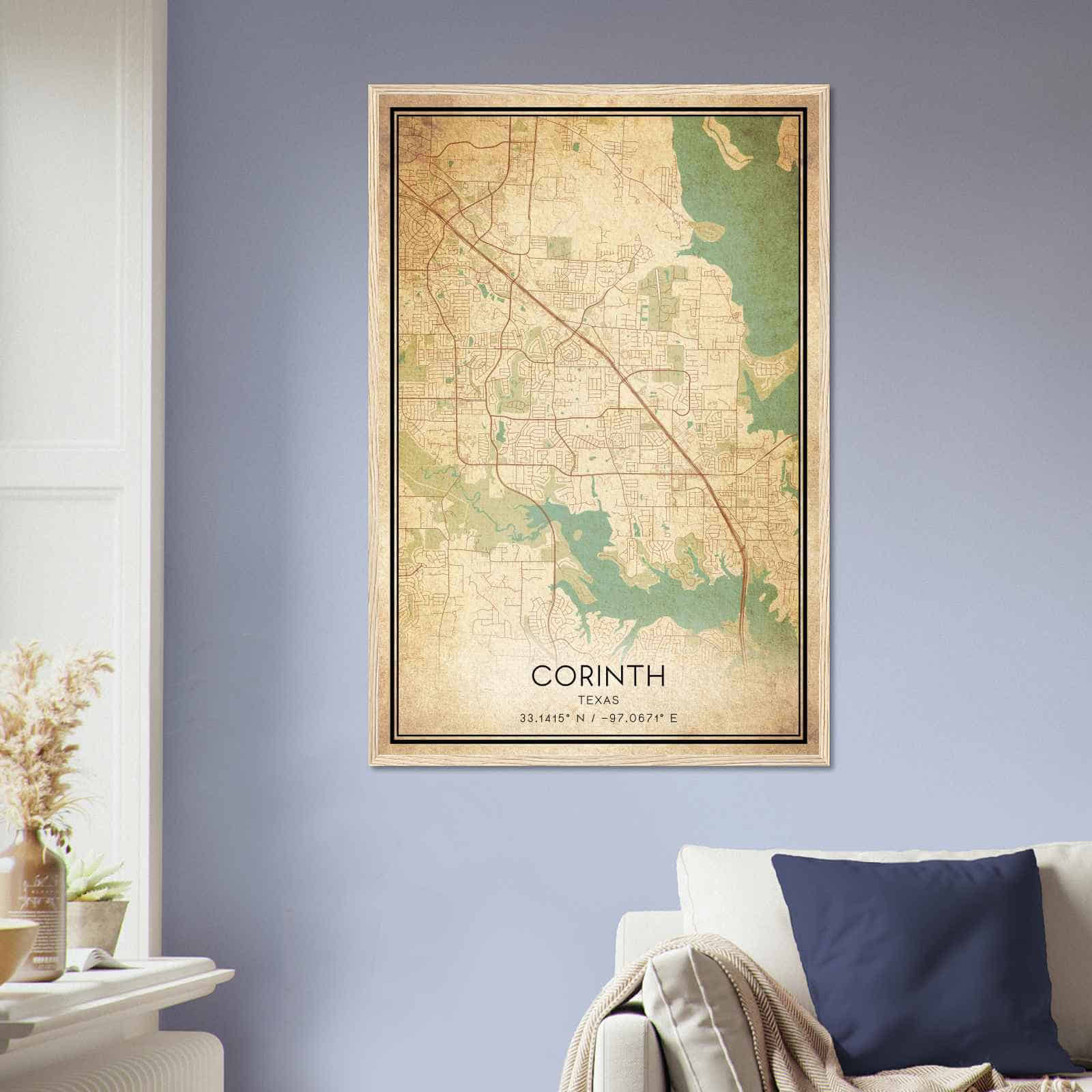 Vintage Corinth Texas Map Poster, Modern Home Decor Wall Art Print ...