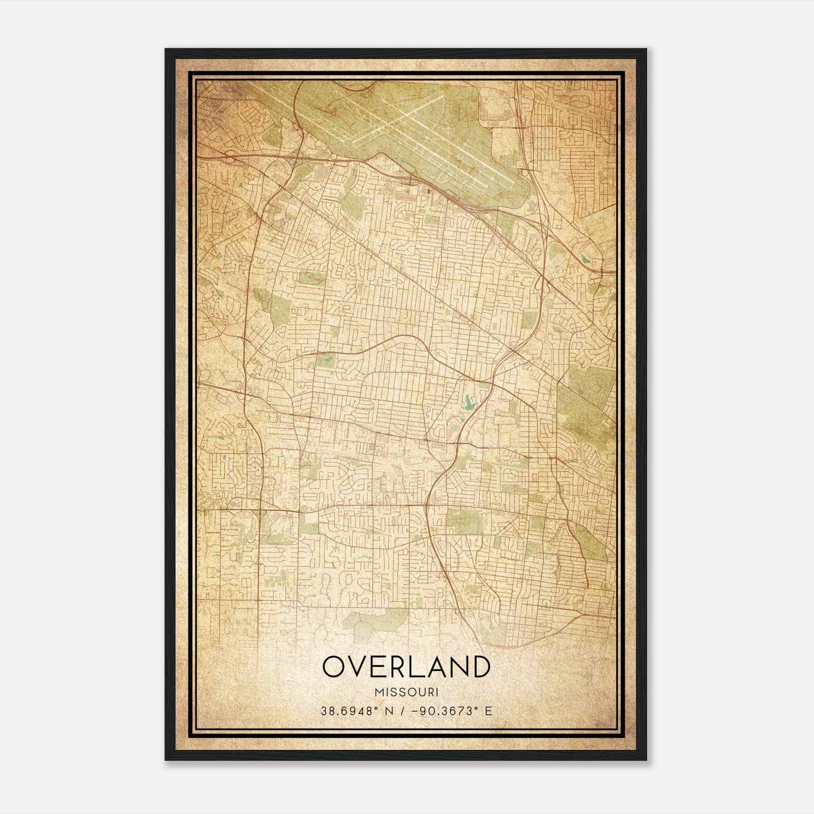Vintage Overland Missouri Map Poster, Modern Home Decor Wall Art Print ...