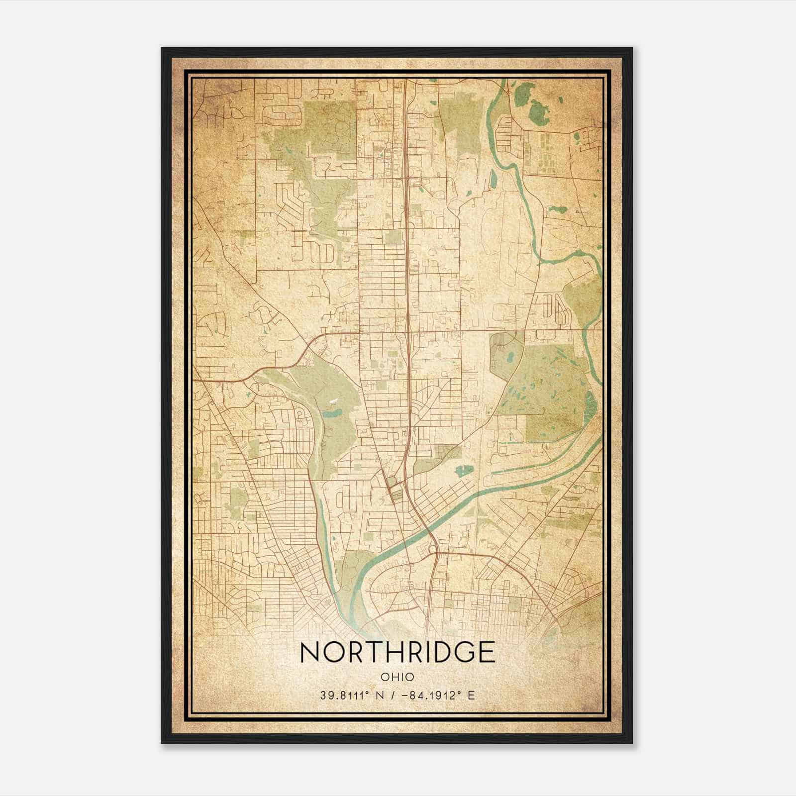 Vintage Northridge Ohio Map Poster, Modern Home Decor Wall Art Print ...