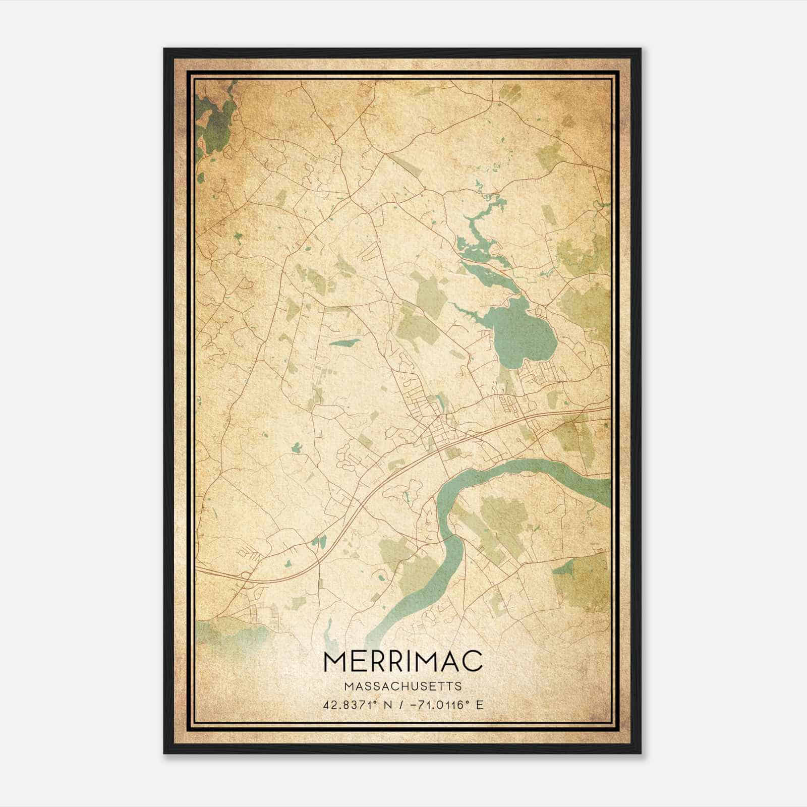 Vintage Merrimac Massachusetts Map Poster, Modern Home Decor Wall Art ...