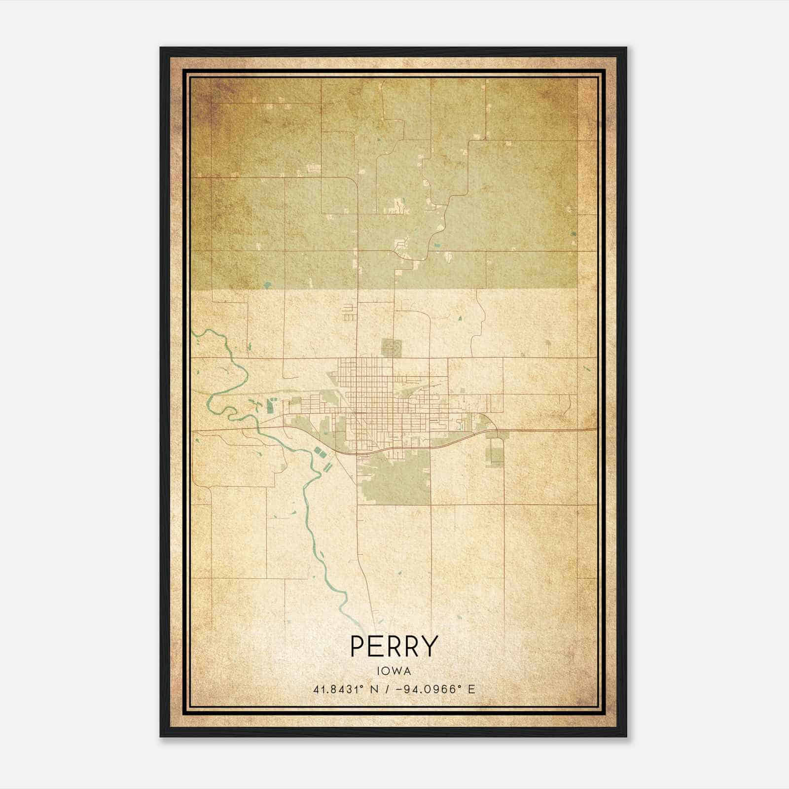 Vintage Perry Iowa Map Poster, Modern Home Decor Wall Art Print ...
