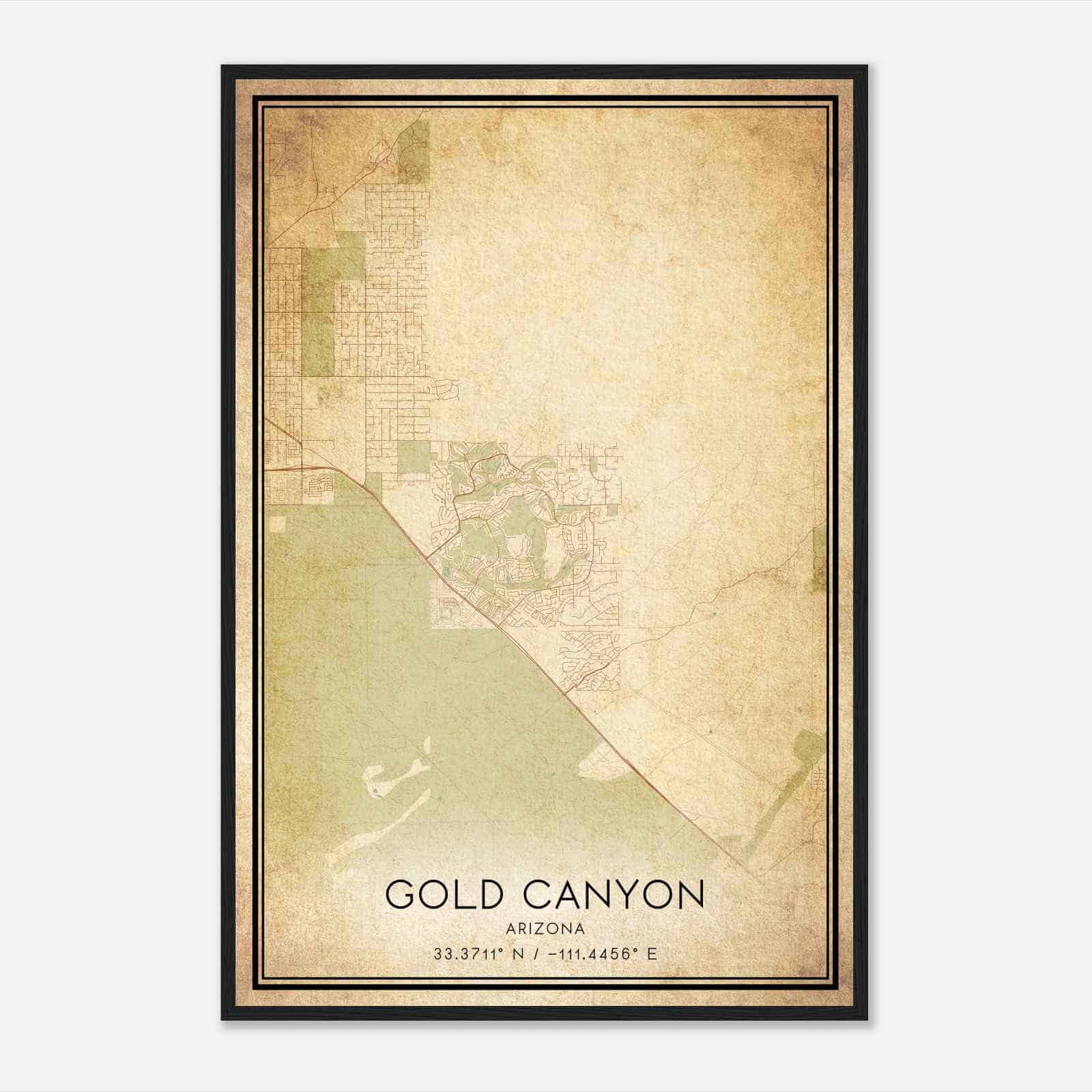 Vintage Gold Canyon Arizona Map Poster, Modern Home Decor Wall Art ...