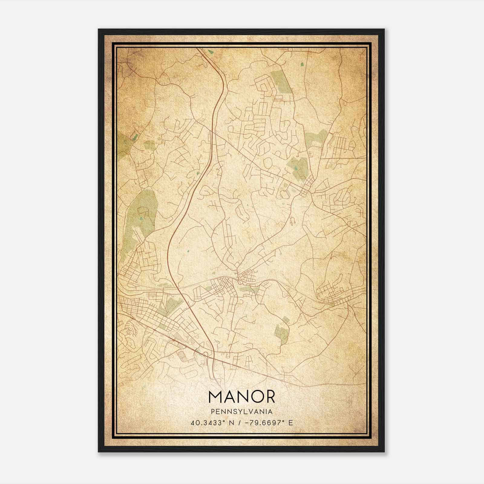 Vintage Manor Pennsylvania Map Poster, Modern Home Decor Wall Art Print ...