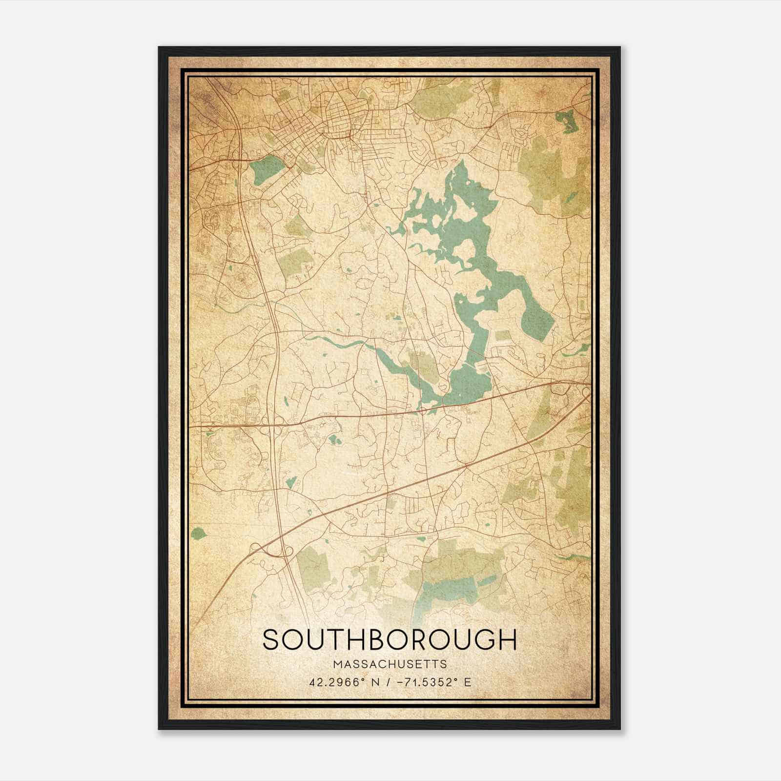 Vintage Southborough Massachusetts Map Poster, Modern Home Decor Wall ...