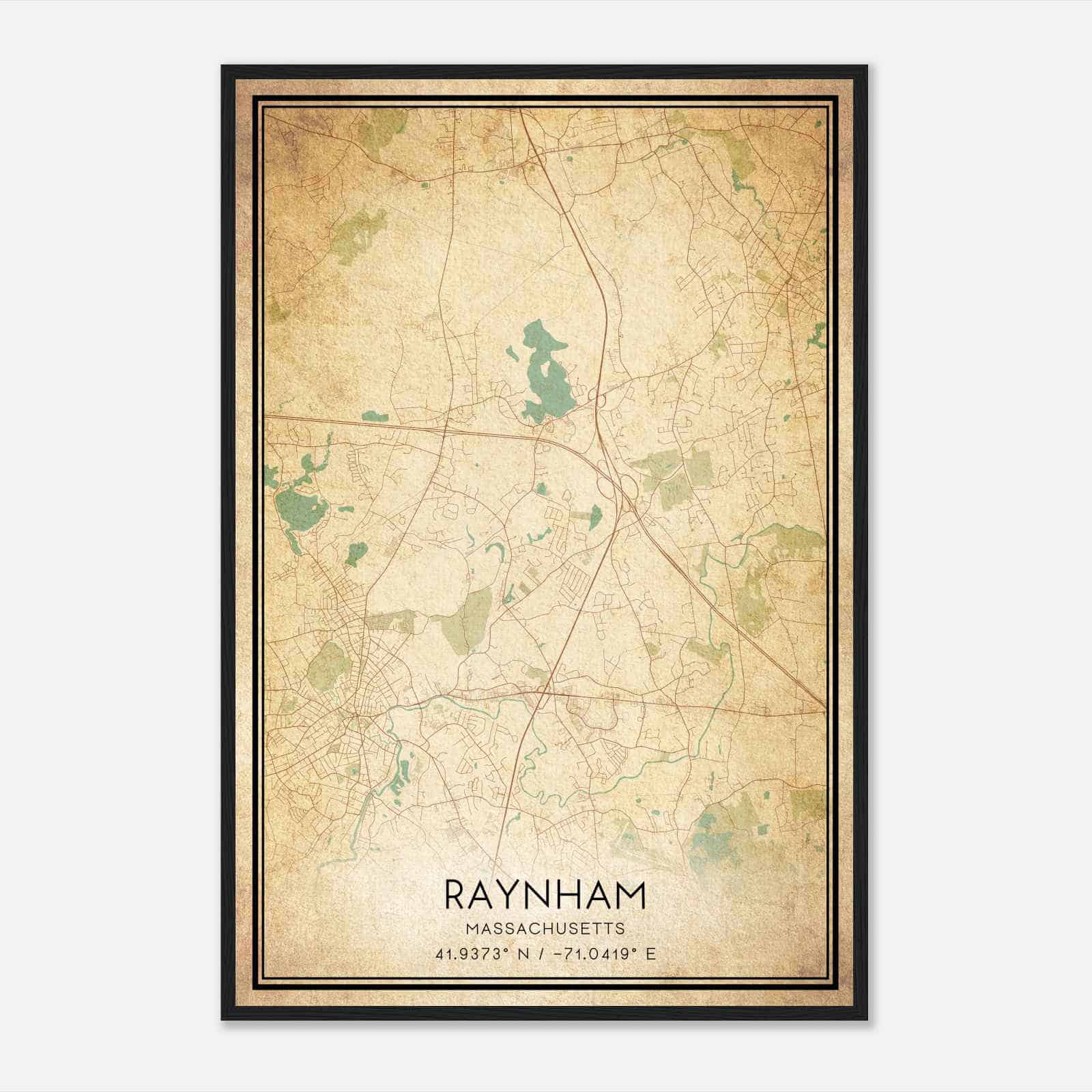Vintage Raynham Massachusetts Map Poster, Modern Home Decor Wall Art ...