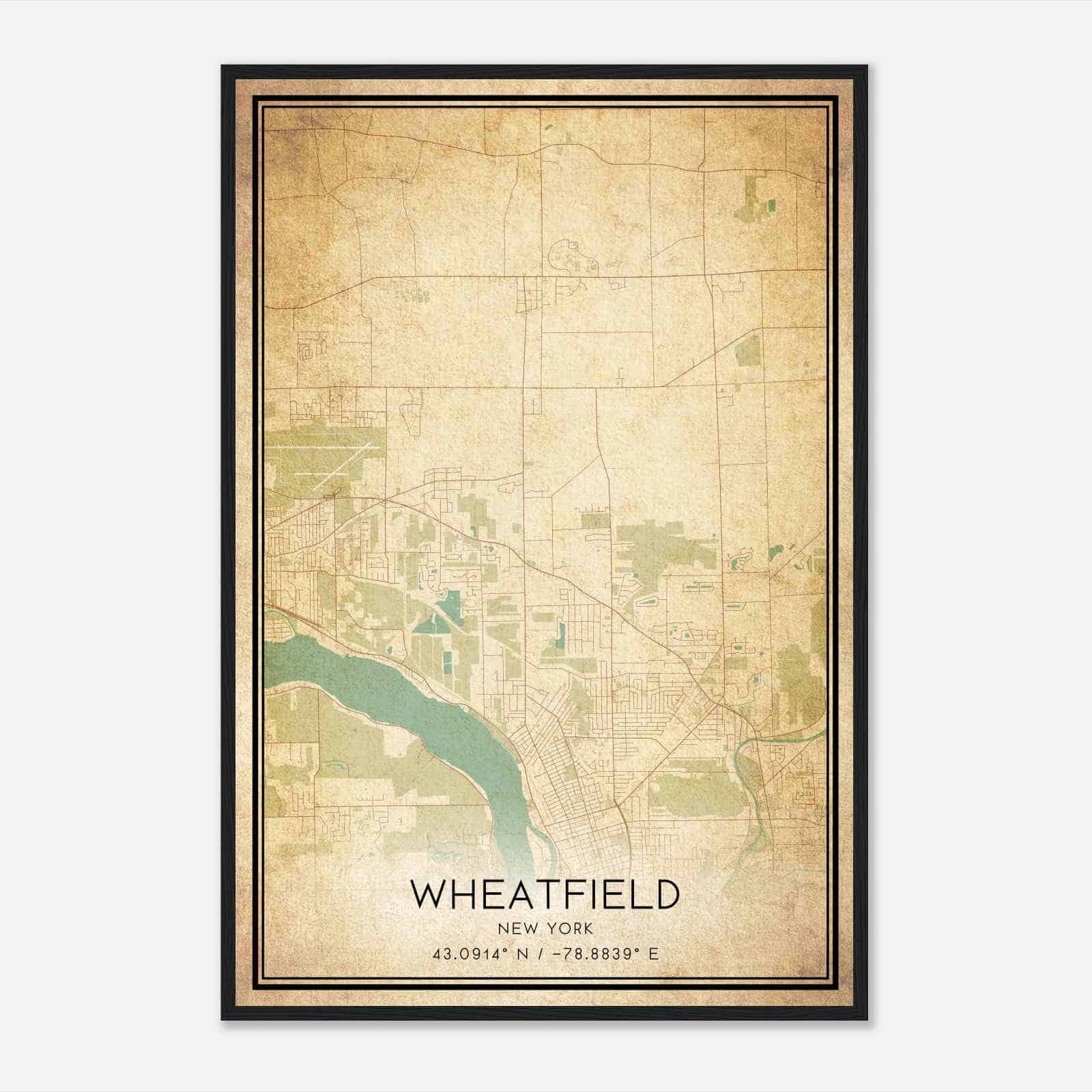 Vintage Wheatfield New York Map Poster, Modern Home Decor Wall Art ...
