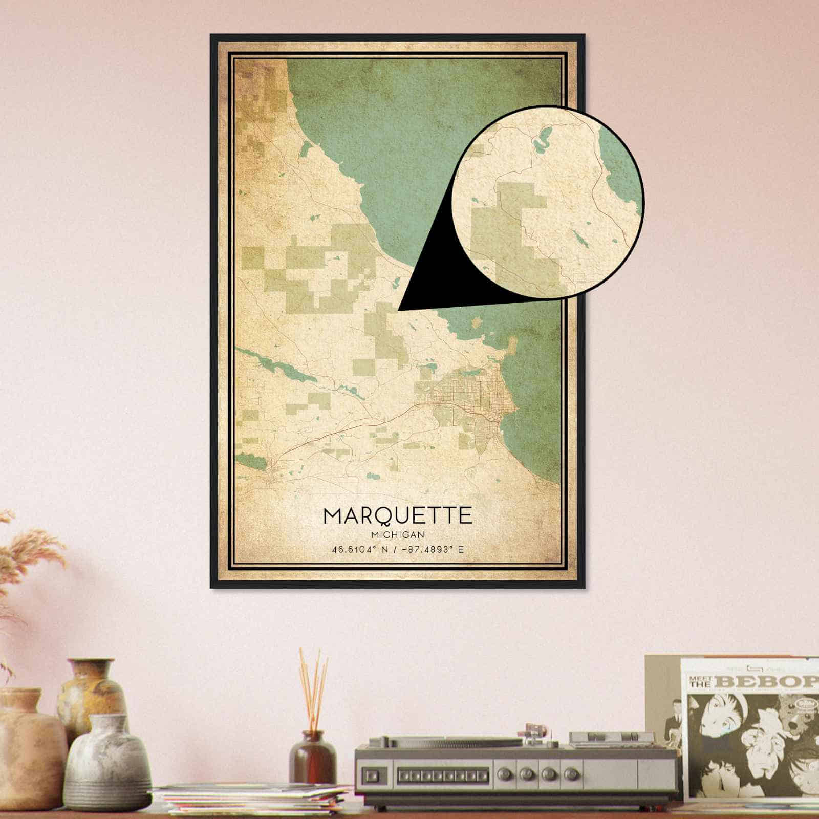 Vintage Marquette Michigan Map Poster, Modern Home Decor Wall Art Print ...