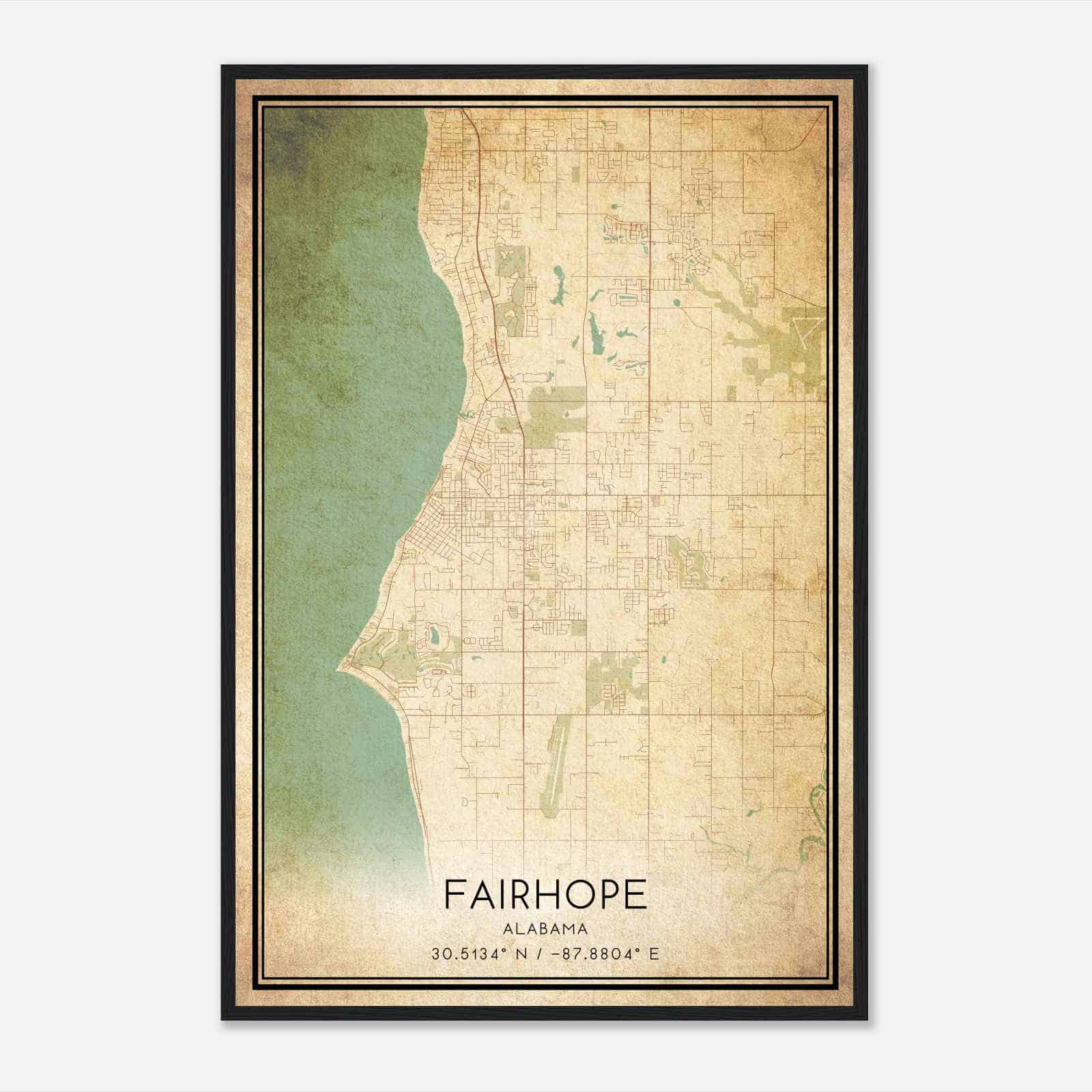 Vintage Fairhope Alabama Map Poster, Modern Home Decor Wall Art Print ...