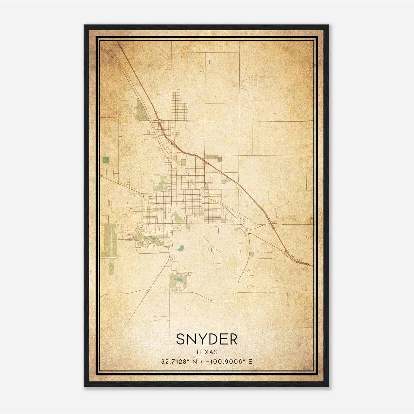 Vintage Snyder Texas Map Poster, Modern Home Decor Wall Art Print ...