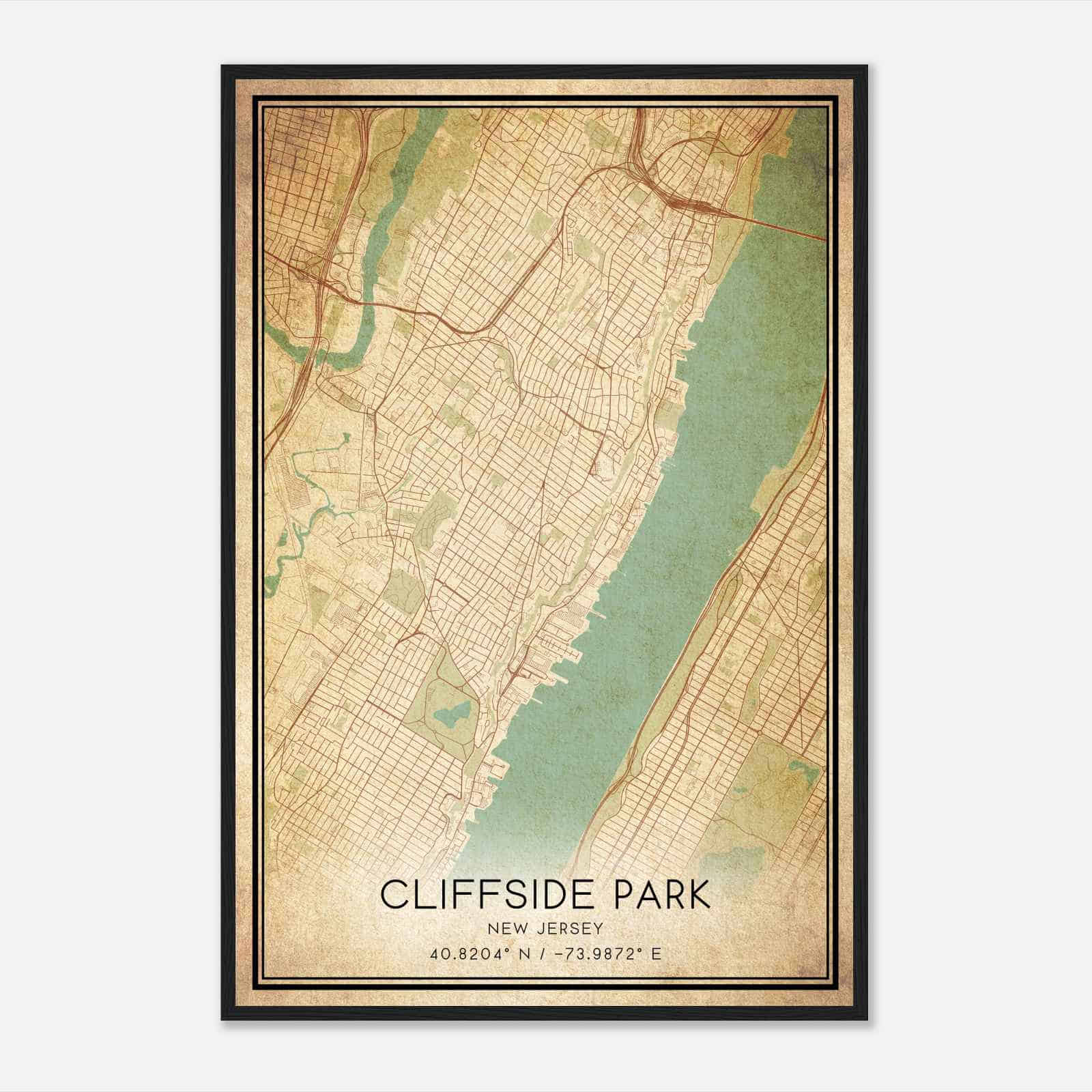 Vintage Cliffside Park New Jersey Map Poster, Modern Home Decor Wall ...