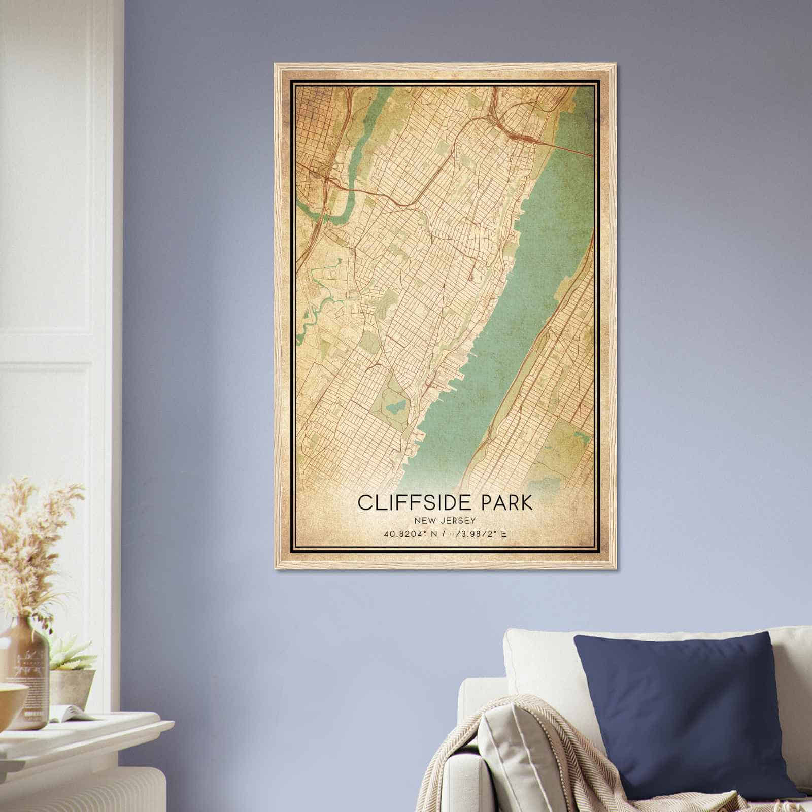 Vintage Cliffside Park New Jersey Map Poster, Modern Home Decor Wall ...