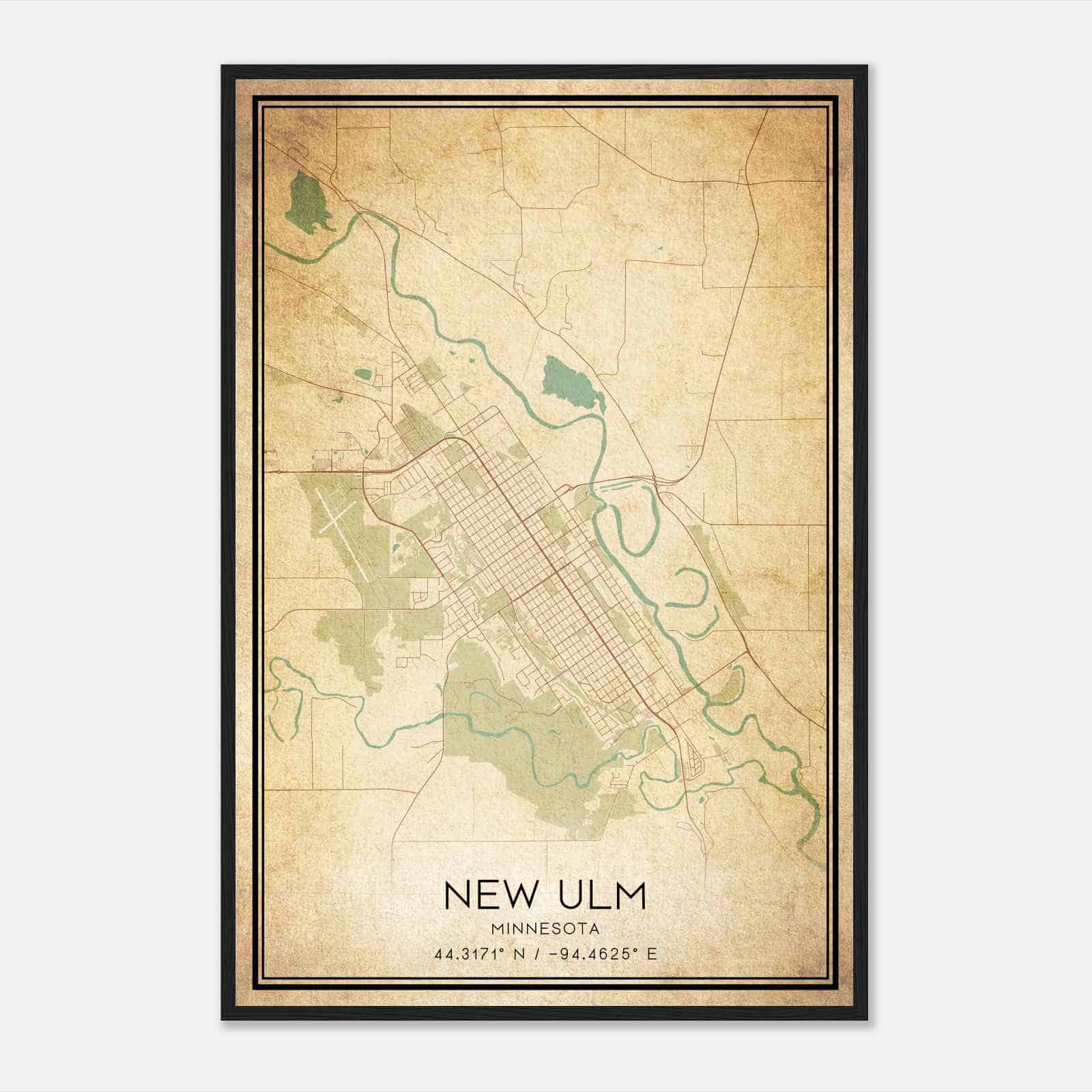 Vintage New Ulm Minnesota Map Poster, Modern Home Decor Wall Art Print ...