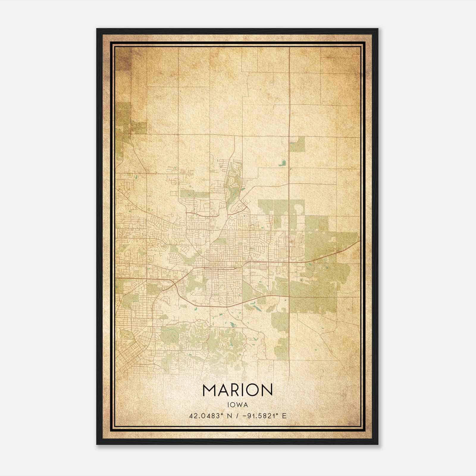 Vintage Marion Iowa Map Poster, Modern Home Decor Wall Art Print ...