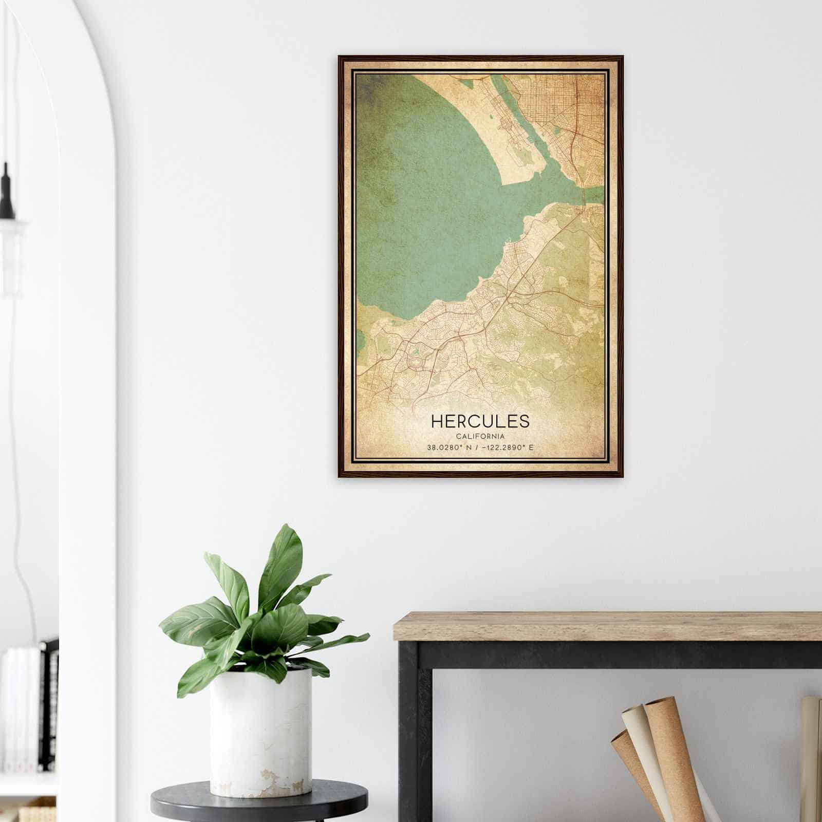 Vintage Hercules California Map Poster, Modern Home Decor Wall Art ...