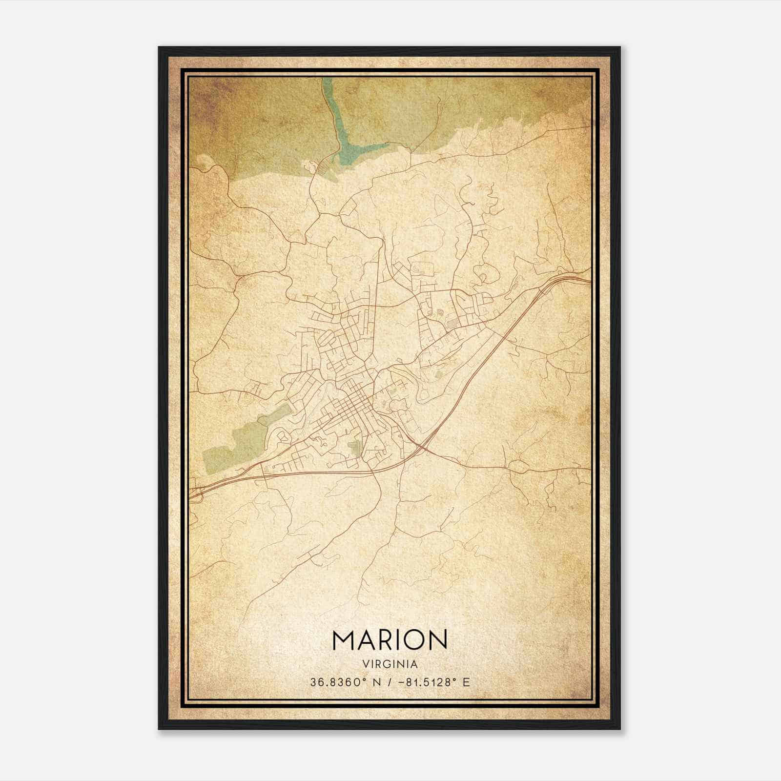 Vintage Marion Virginia Map Poster, Modern Home Decor Wall Art Print ...
