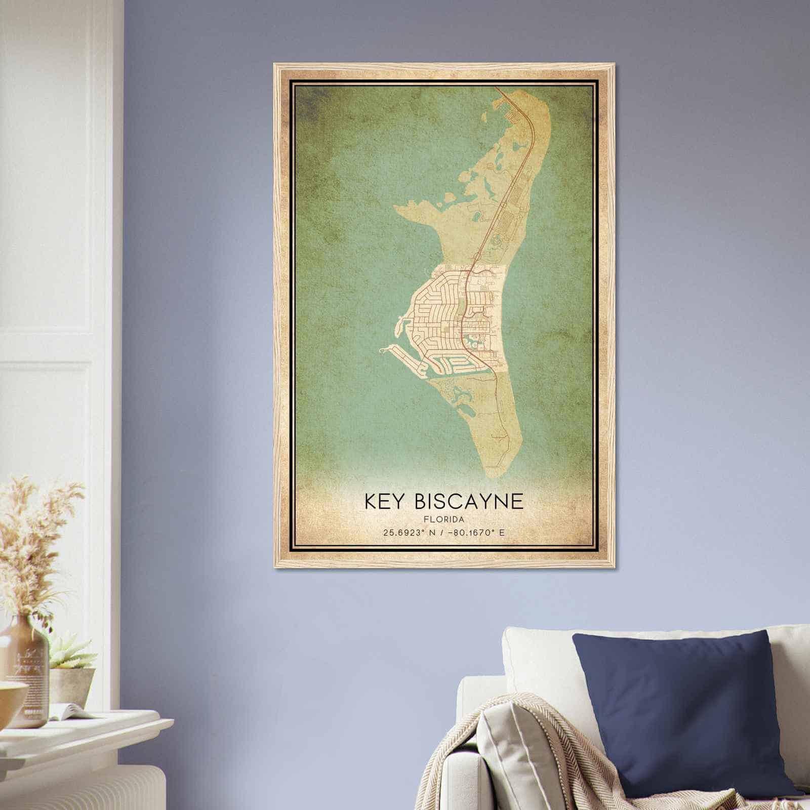Vintage Key Biscayne Florida Map Poster, Modern Home Decor Wall Art ...