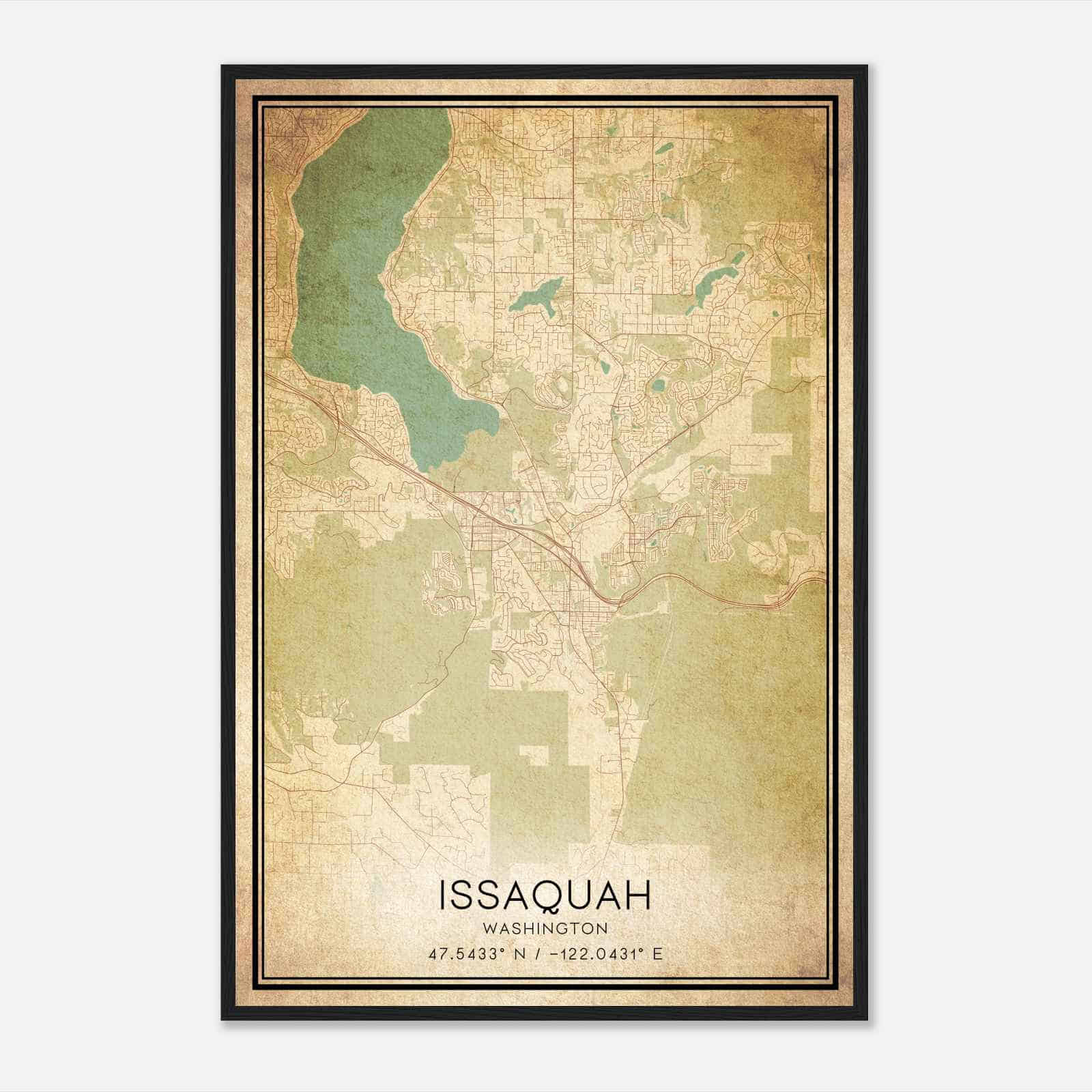Vintage Issaquah Washington Map Poster, Modern Home Decor Wall Art ...