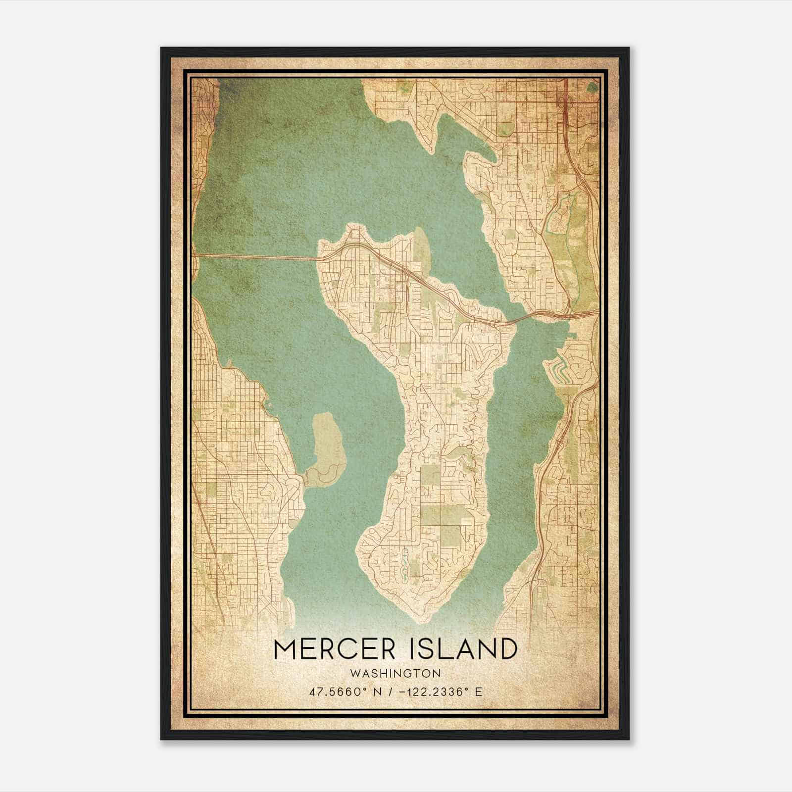Vintage Mercer Island Washington Map Poster, Modern Home Decor Wall Art ...
