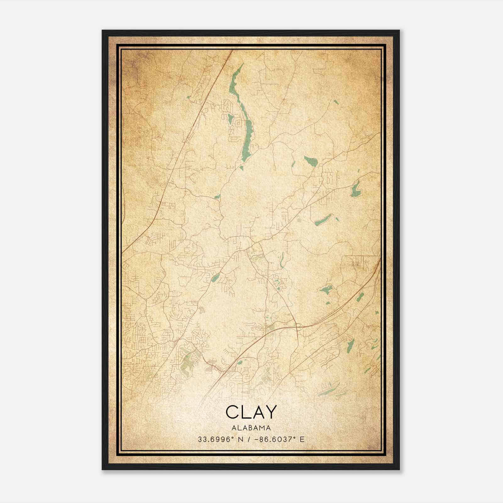 Vintage Clay Alabama Map Poster, Modern Home Decor Wall Art Print ...