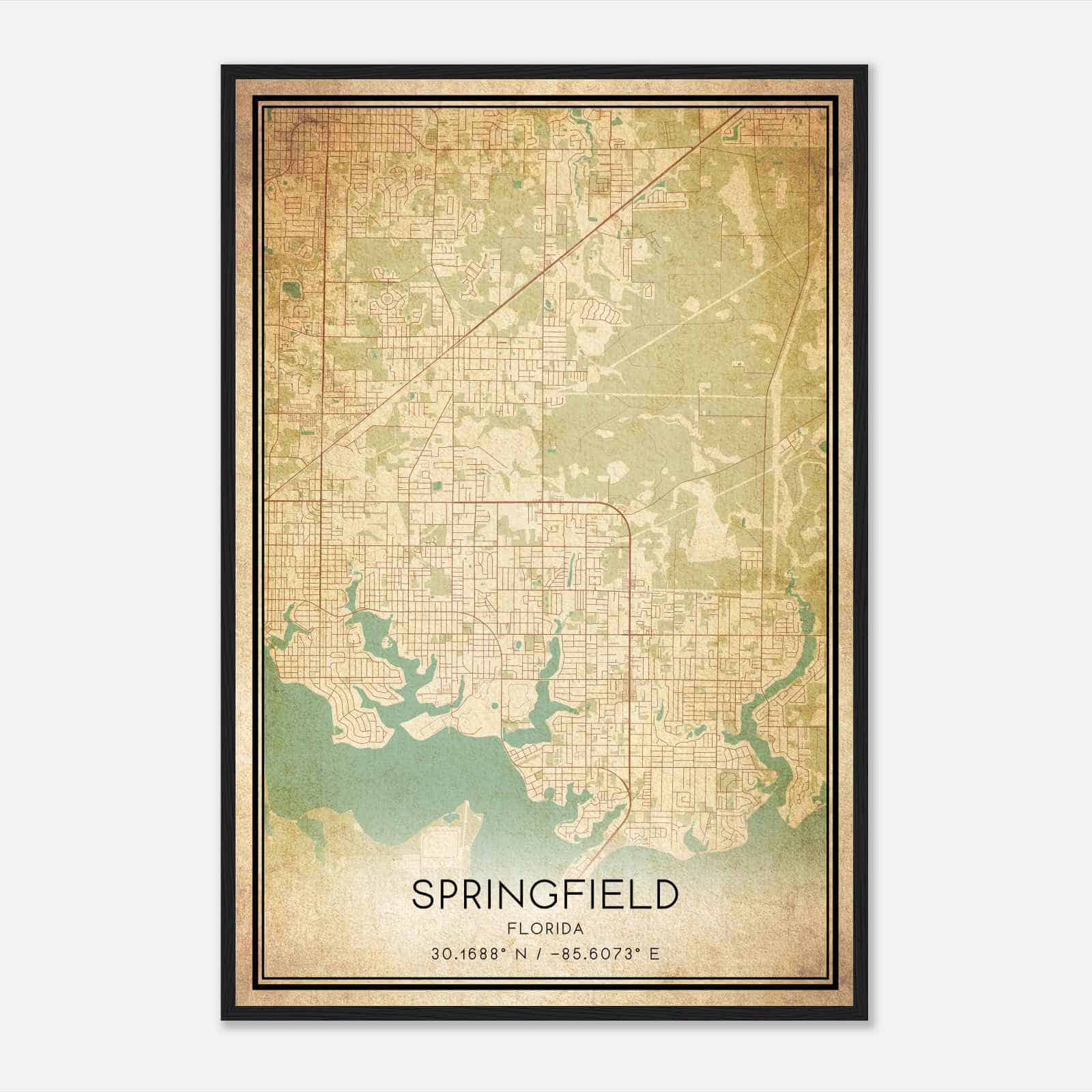 Vintage Springfield Florida Map Poster, Modern Home Decor Wall Art ...